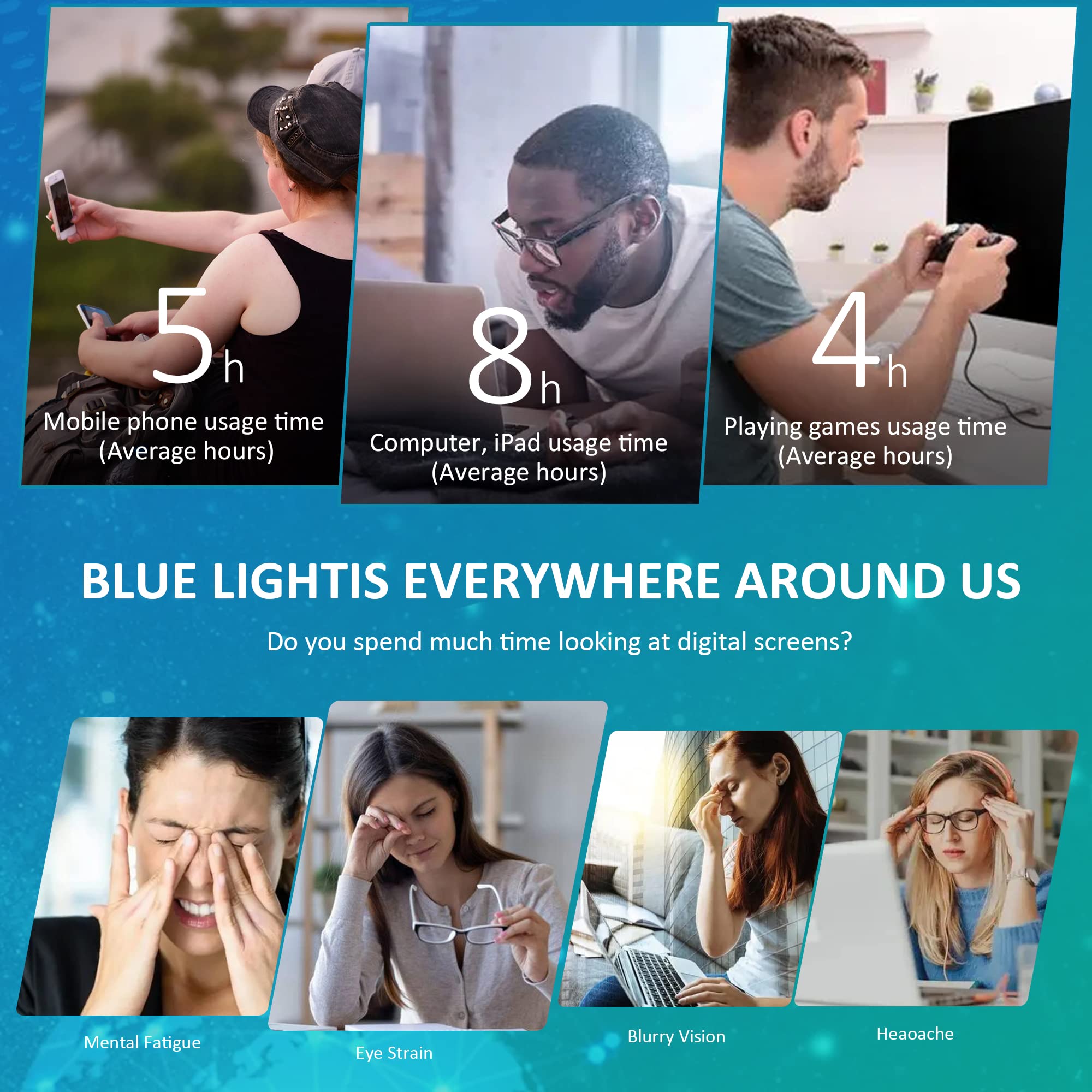 VisionGlobal Blue Light Blocking Glasses for Women/Men, Anti Eyestrain, Stylish Oval Frame, Anti Glare (Leopard, +1.25 Magnification)
