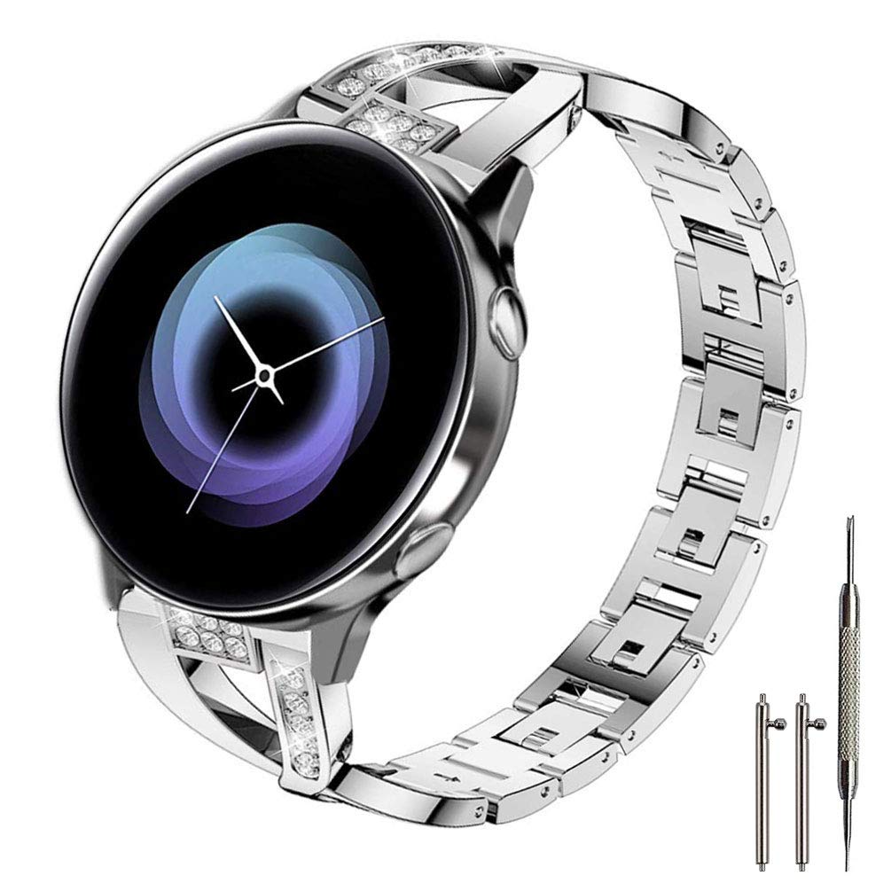 Sankel Bling Bands Compatible for Samsung Galaxy Watch 7 6 5 4 Band 40mm 44mm, Galaxy Watch 5 Pro 45mm/6 4 Classic 42mm 46mm 43mm 47mm/Active 2, 20mm Stylish Metal Wristband Women (Silver)