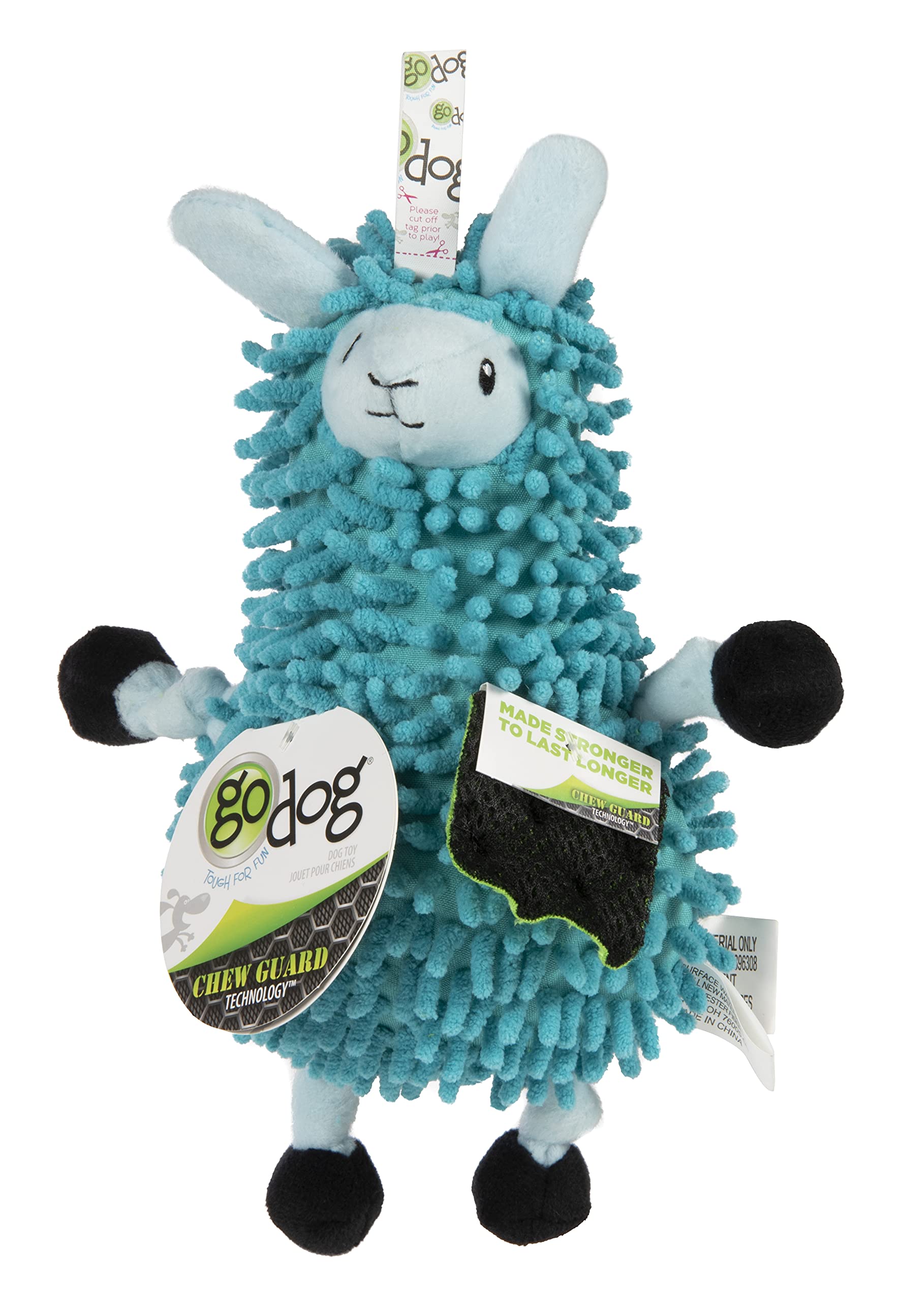 goDog Llamas Noodle Squeaky Plush Dog Toy, Chew Guard Technology - Blue, Small