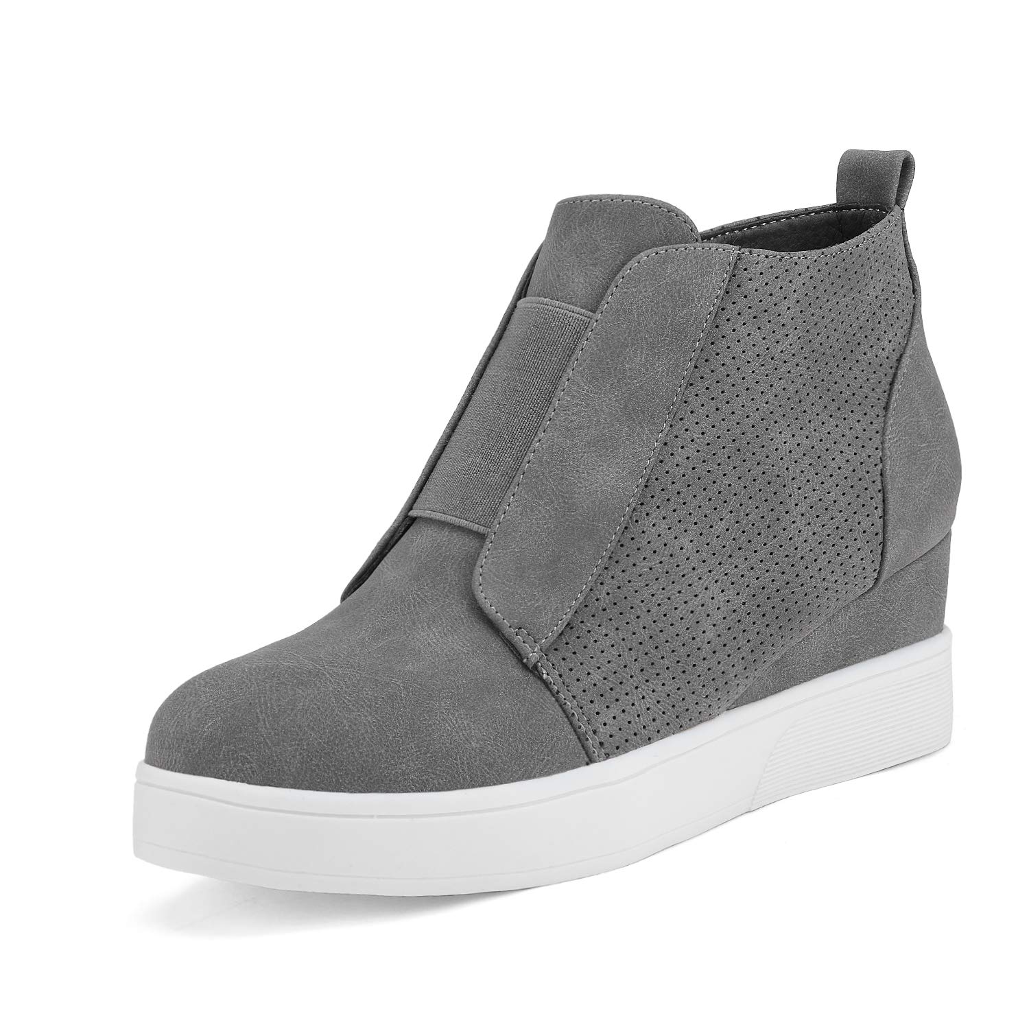 DREAM PAIRS Women’s Platform Wedge Sneakers Ankle Booties,Size 7,Grey,Wedge-SNKR
