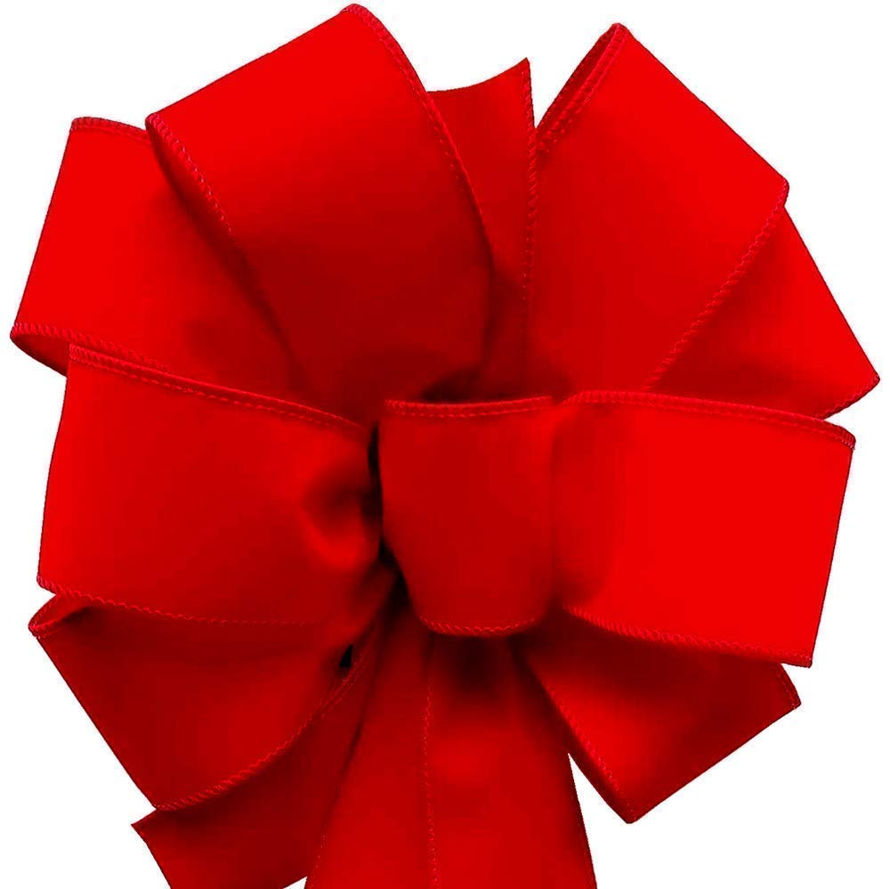 12-Pack Christmas Bows 10" x 26" Handmade with 2.5" Red Velvet Red Wired Edge Ribbon Indoor Outdoor Handmade Wreath Bows | The Handmade Bow