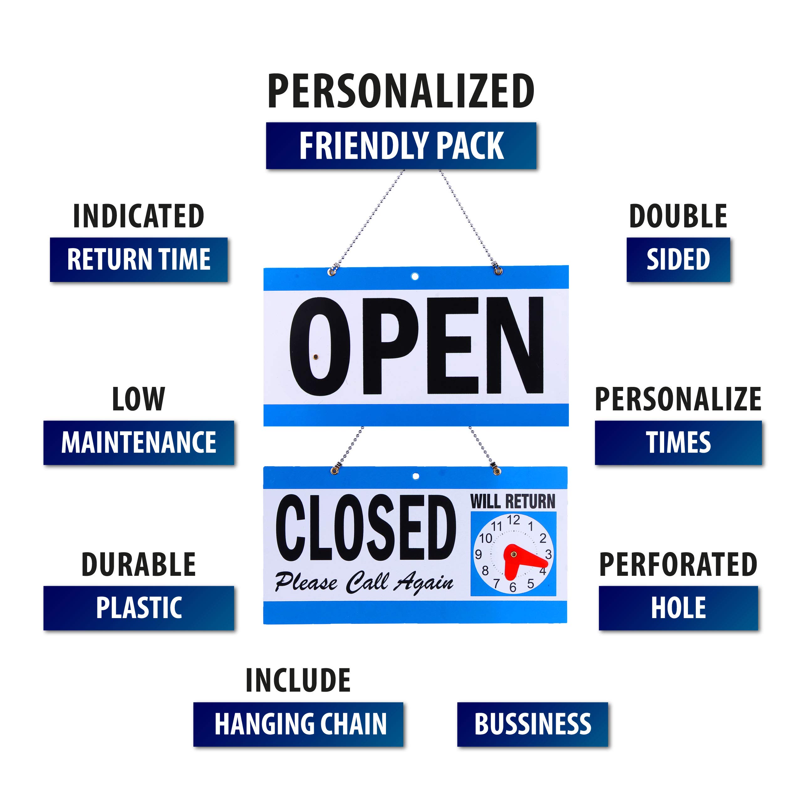 Business Hour Open Closed Sign with Suction Cups - Open Sign for Business - Be Back Sign with Clock