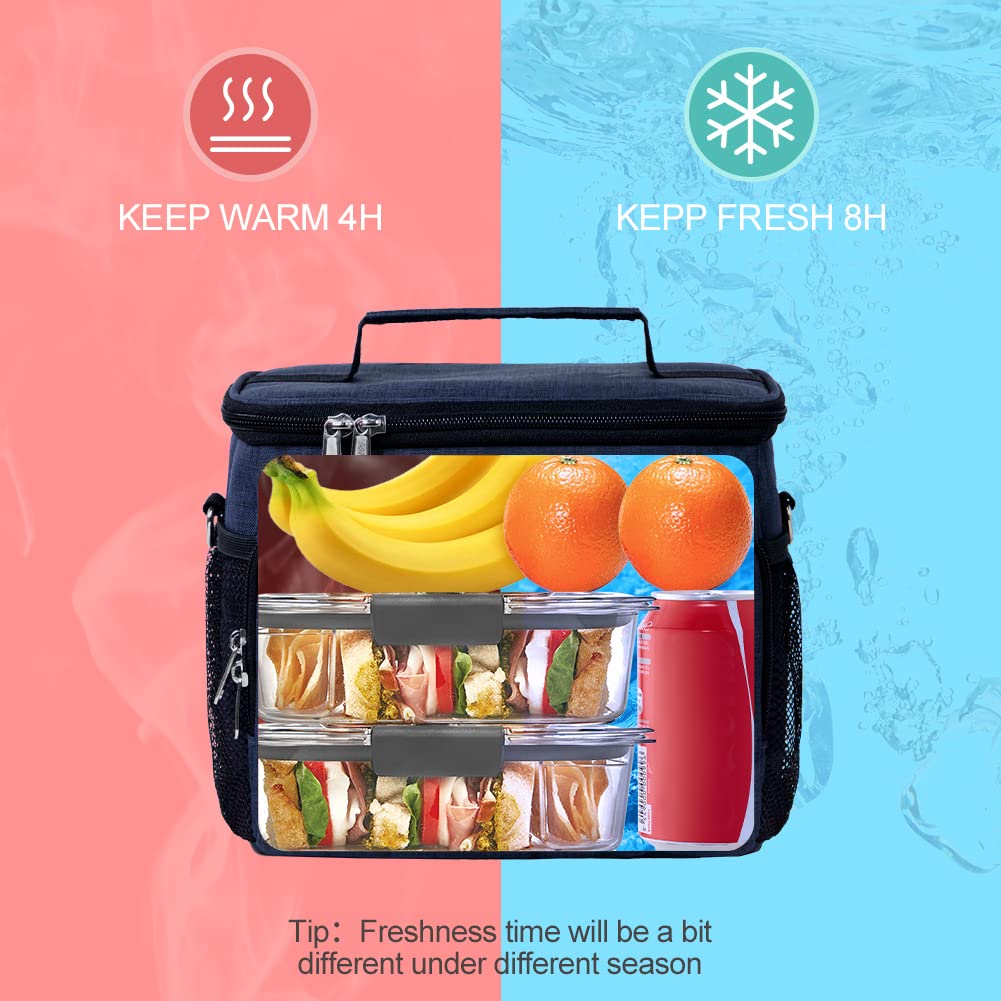 Tiblue Insulated Lunch Bag for Women/Men, Reusable Lunch Box for Office Work School Picnic Beach, Leakproof Freezable Cooler Bag with Adjustable Shoulder Strap for Kids/Adult(Medium, Navy Blue)