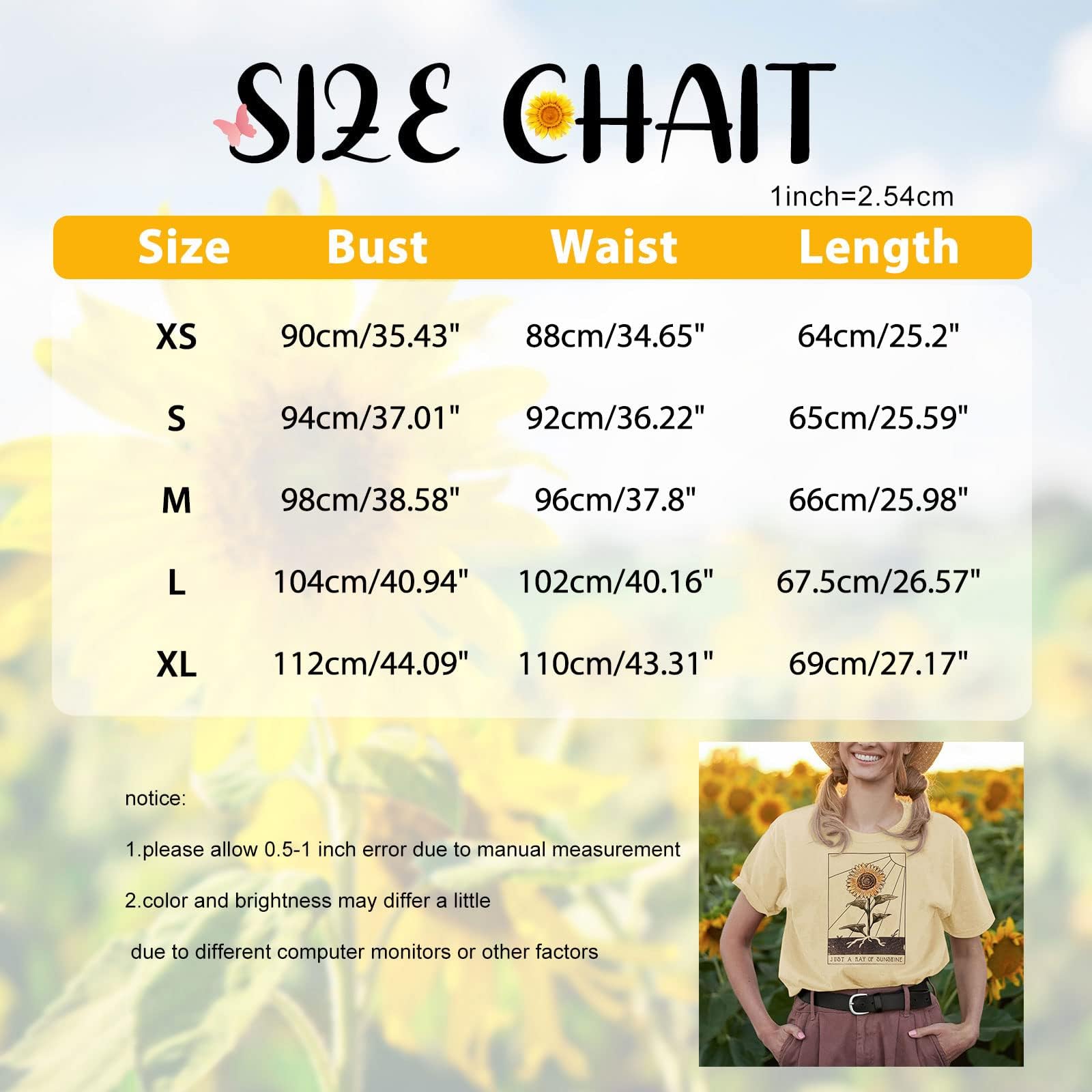Anbech Women Sunflower Just Ray of The Sunshine Shirt Cute Graphic Summer Tops for Teens (S, Cream)