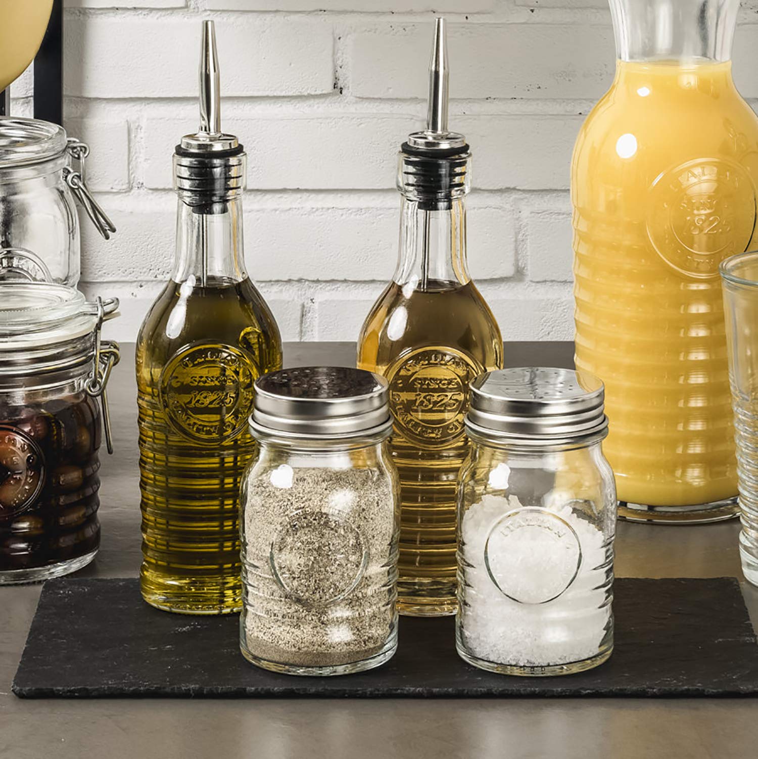 Bormioli Rocco 357760CBD021990 Quattro Stagioni Jar with Salt & Pepper Stainless Lid - Sleeve of 2, 5 oz, Clear