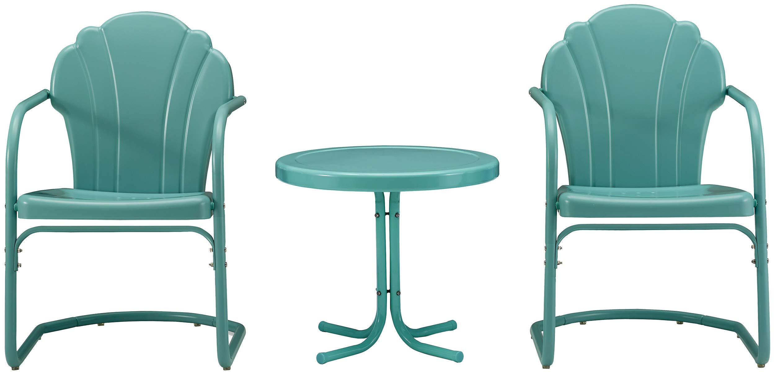 Crosley Furniture Tulip 3-Piece Outdoor Chair and Side Table Set, Retro Metal Patio Conversation Sets, Blue