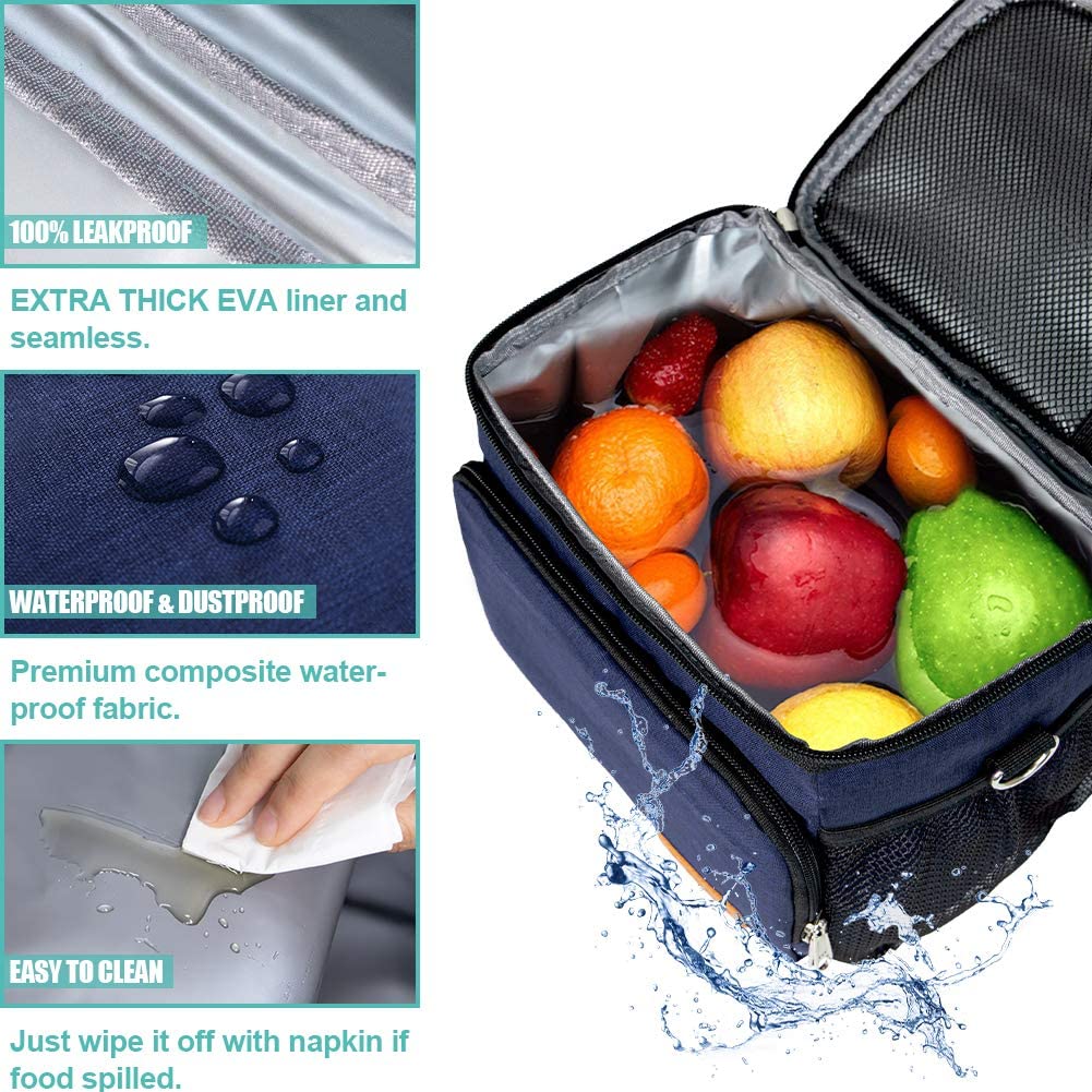 Tiblue Insulated Lunch Bag for Women/Men, Reusable Lunch Box for Office Work School Picnic Beach, Leakproof Freezable Cooler Bag with Adjustable Shoulder Strap for Kids/Adult(Medium, Navy Blue)