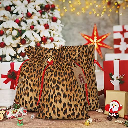 Leopard Printchristmas Drawstring Gift Bag, Linen Drawstring Gift Bag, Reusable Drawstring Gift Bag, Used For Christmas, Birthday, Wedding Supplies