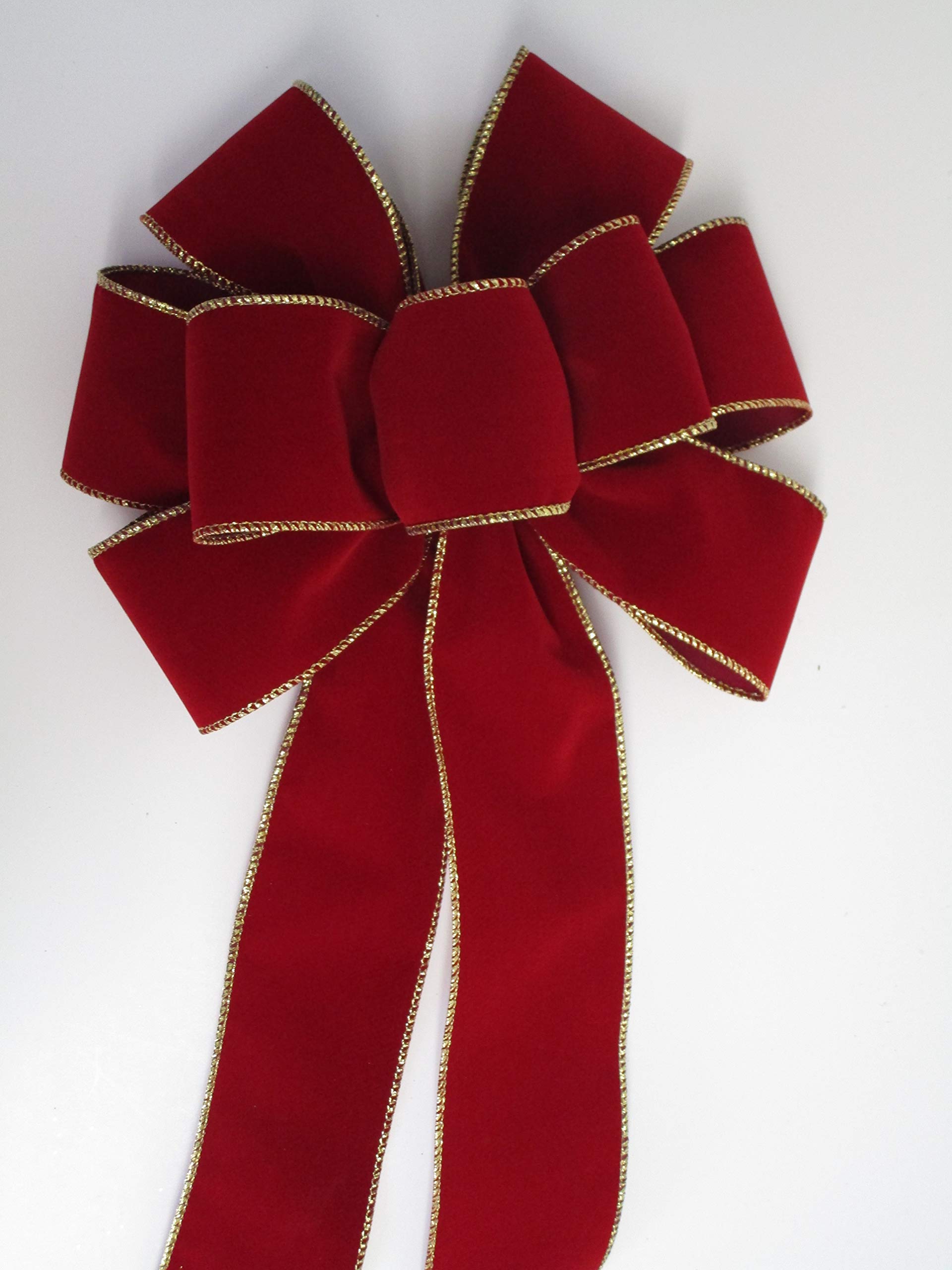 Wired Antique Brick Red Velvet with Gold Edge Outdoor Wreath Bow