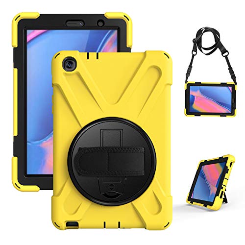 KIQ Samsung Galaxy Tab A Case 8, Heavy Duty Rugged Full-Body Hybrid Shockproof Drop Protection Cover with Kickstand for Galaxy Tab A 8.0 2019 Model SM-T290 / SM-T295 (Shield Yellow)