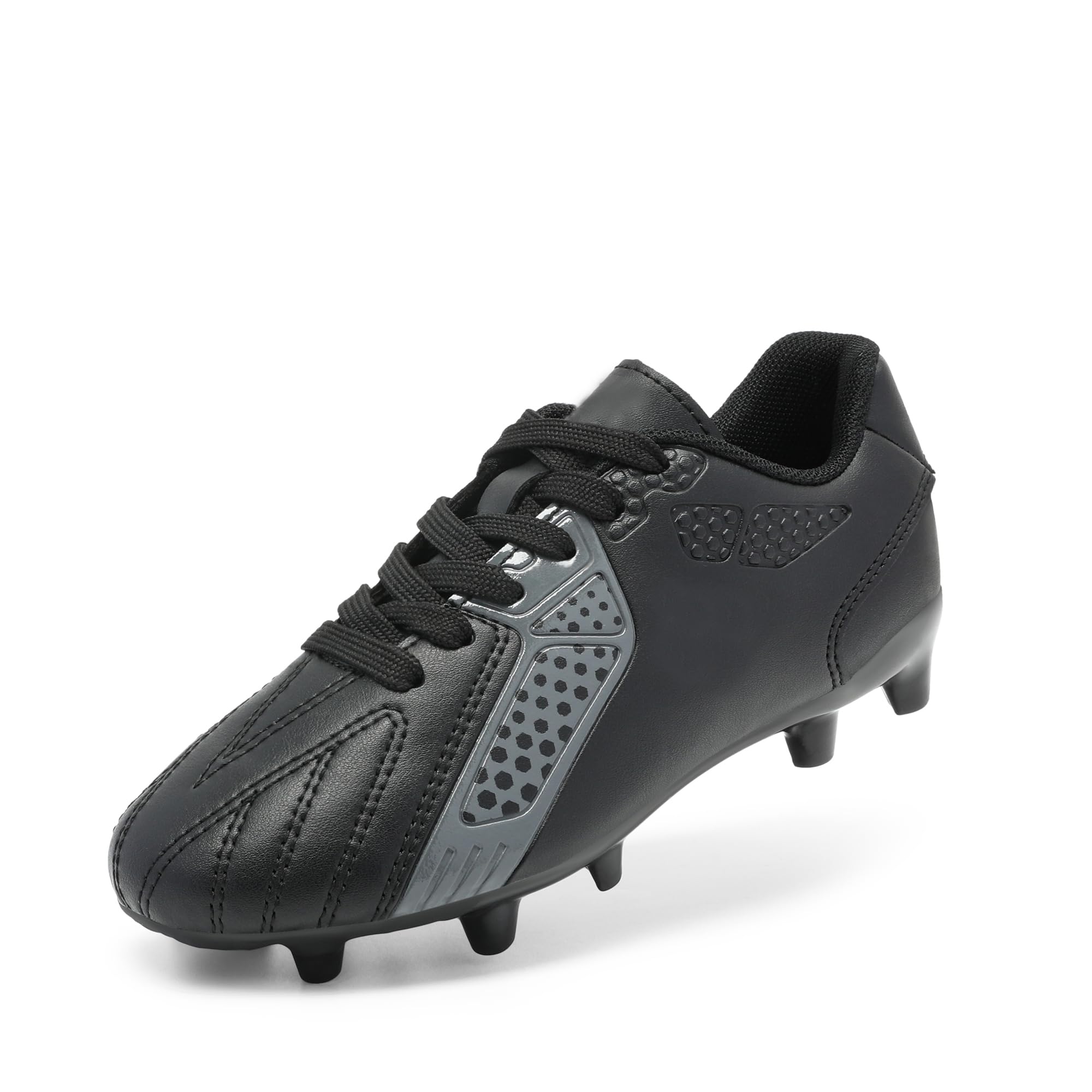 DREAM PAIRS Boys Girls Soccer Cleats Youth Firm Groud Classic Lightweight Football Shoes for Little/Big Kid,Size 4 Big Kid,Black/Dark/Grey,HZ19006K