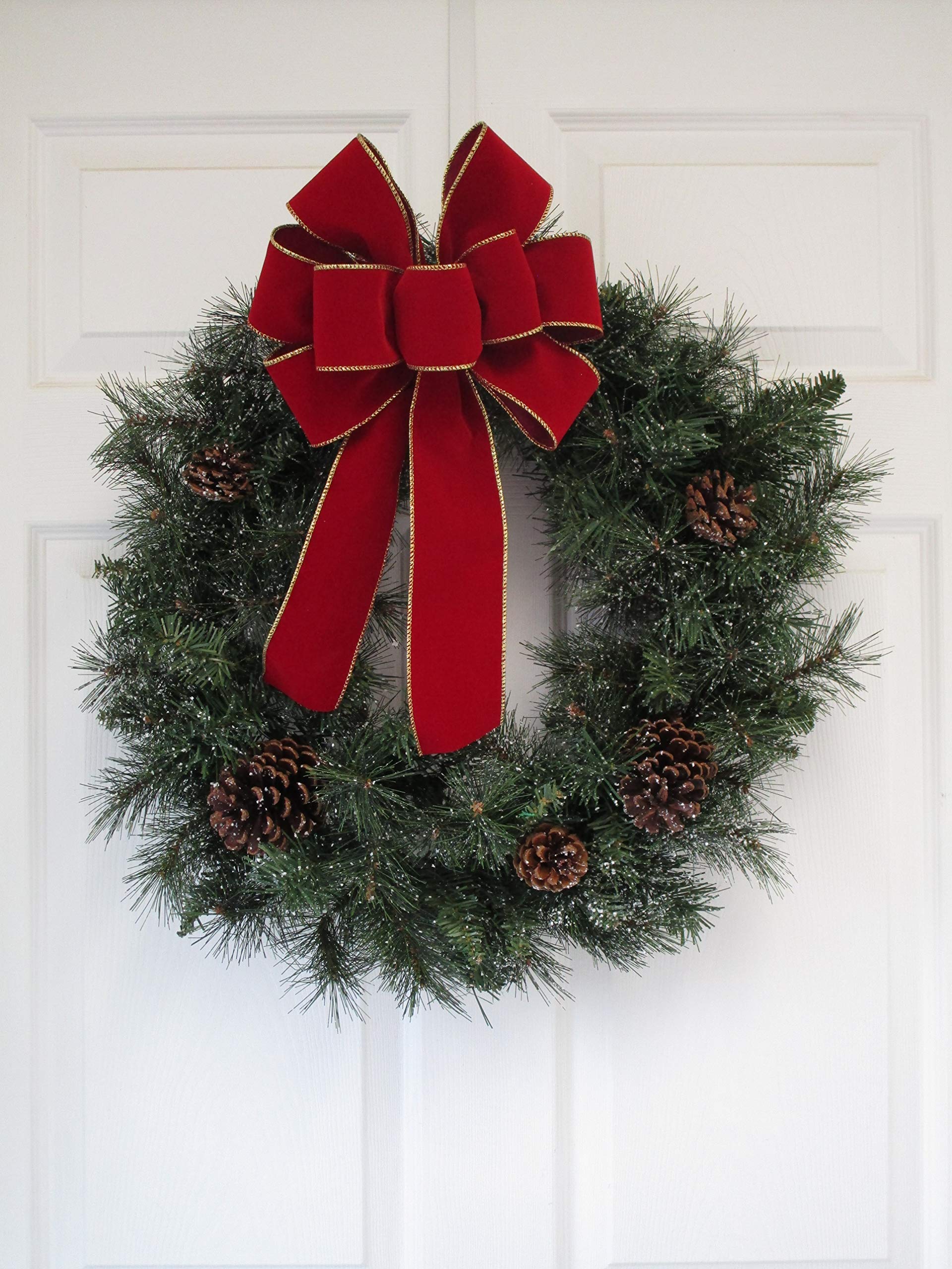 Wired Antique Brick Red Velvet with Gold Edge Outdoor Wreath Bow