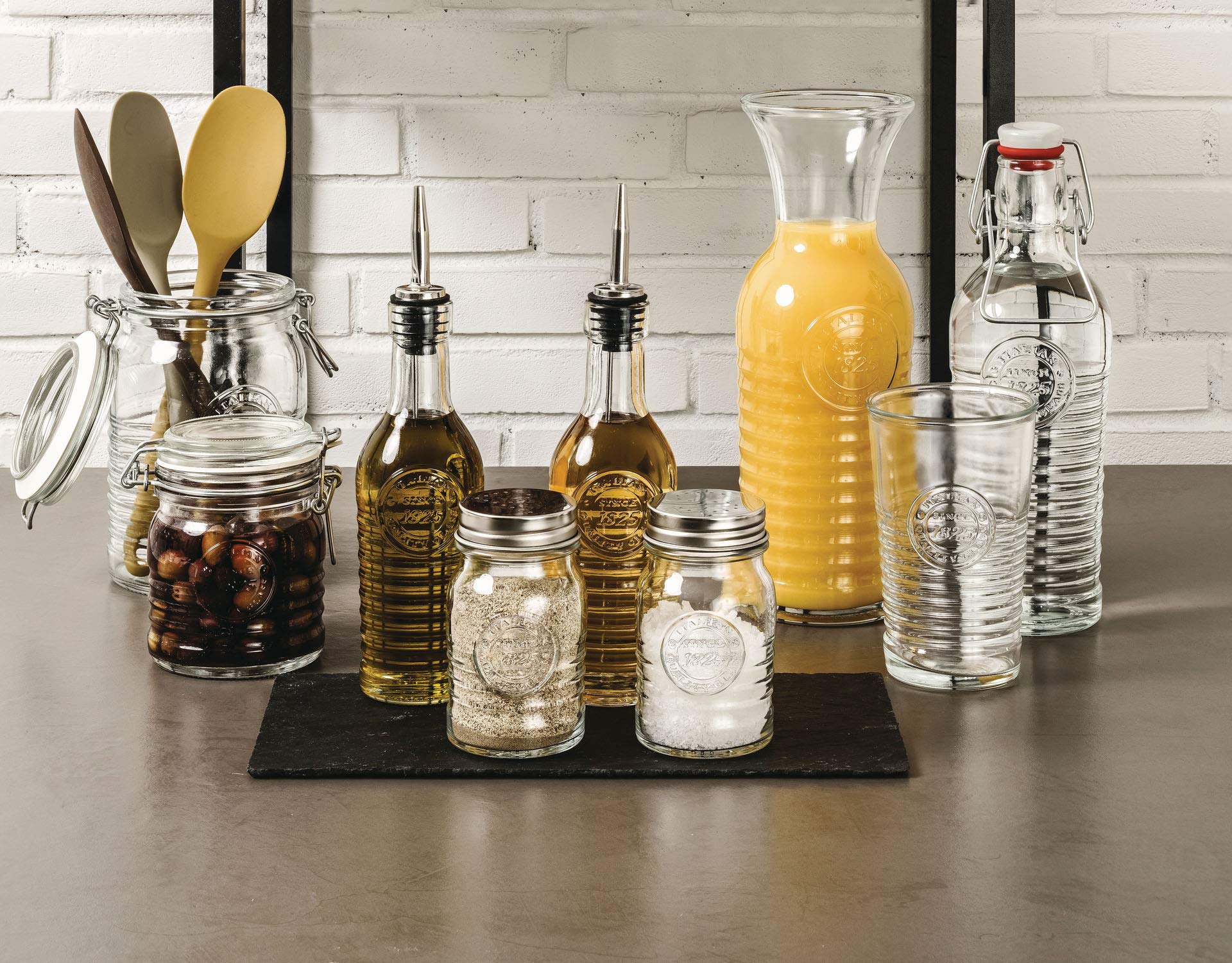 Bormioli Rocco Officina 1825 Clear Jar with Swing Top for Storing Pasta, Rice, and Dry Foods, 33.75 oz
