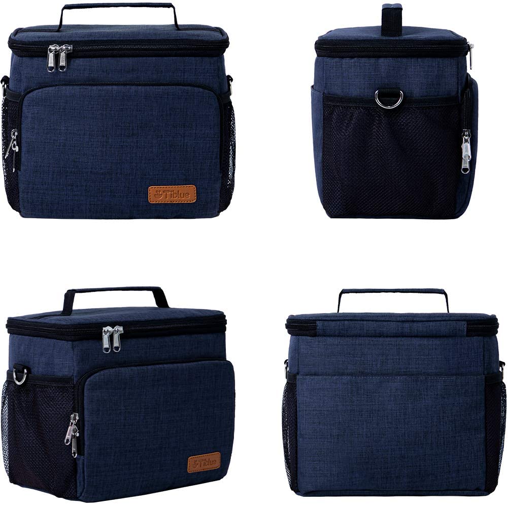 Tiblue Insulated Lunch Bag for Women/Men, Reusable Lunch Box for Office Work School Picnic Beach, Leakproof Freezable Cooler Bag with Adjustable Shoulder Strap for Kids/Adult(Medium, Navy Blue)