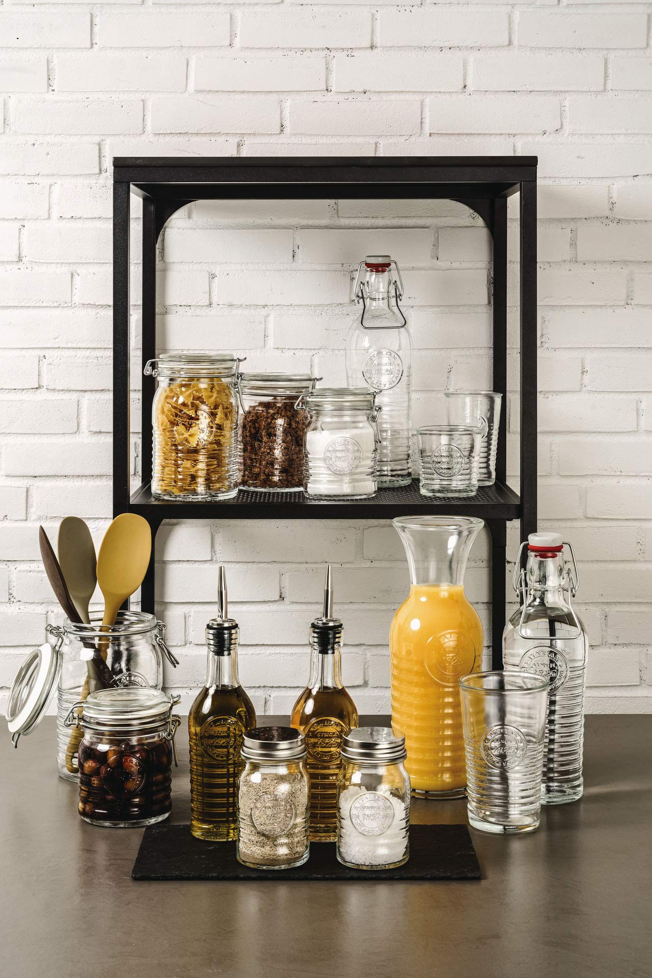 Bormioli Rocco Officina 1825 Clear Jar with Swing Top for Storing Pasta, Rice, and Dry Foods, 33.75 oz
