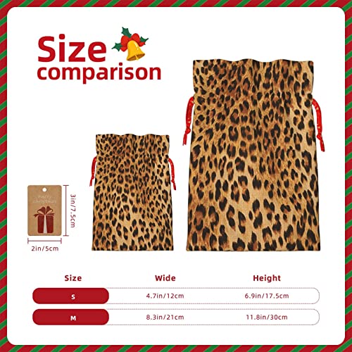 Leopard Printchristmas Drawstring Gift Bag, Linen Drawstring Gift Bag, Reusable Drawstring Gift Bag, Used For Christmas, Birthday, Wedding Supplies