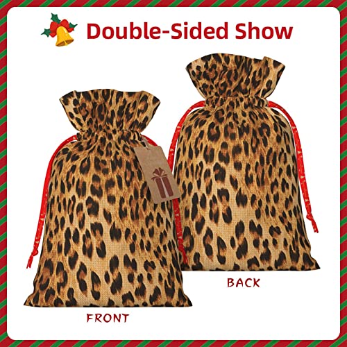 Leopard Printchristmas Drawstring Gift Bag, Linen Drawstring Gift Bag, Reusable Drawstring Gift Bag, Used For Christmas, Birthday, Wedding Supplies