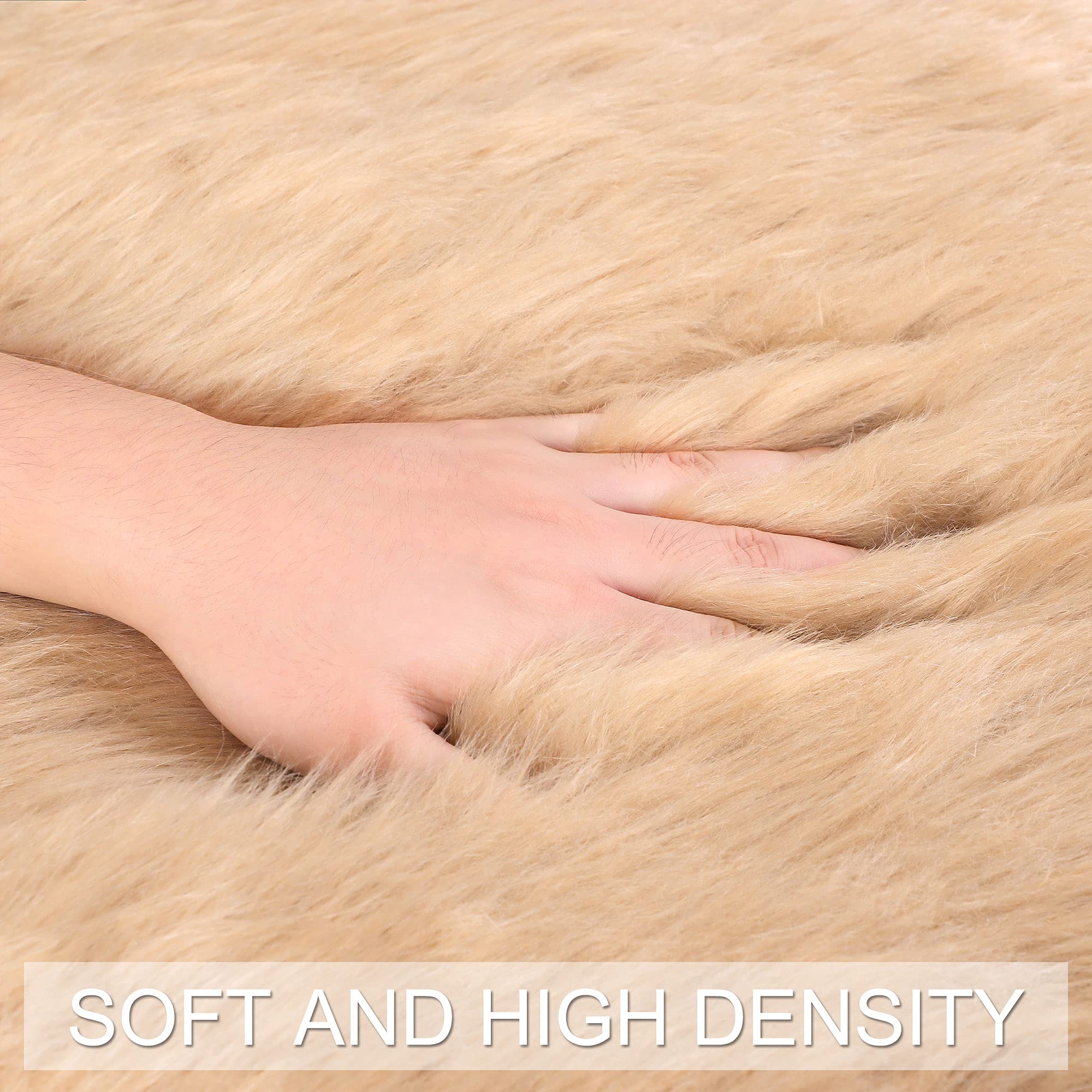 uxcell Faux Fur Round Rug,Fluffy Area Mat,Fluff Rugs for Bedroom Floor Sofa Living Room 2 x 2 Feet Khaki