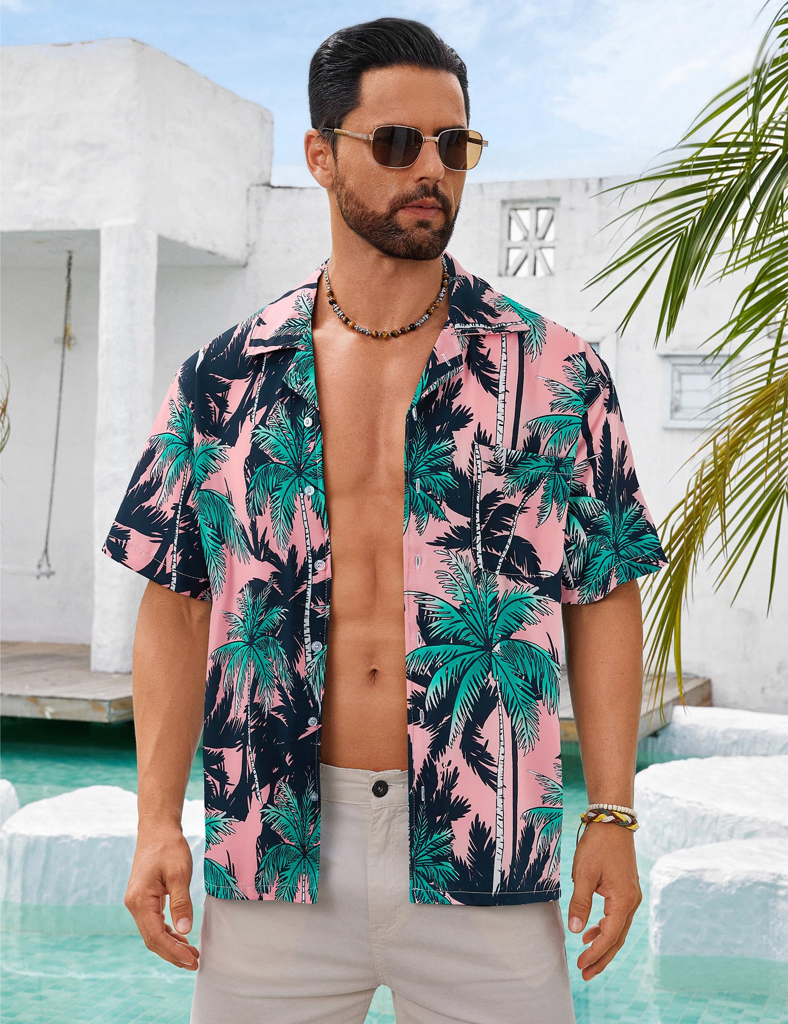 BOJIN Men's Hawaiian Shirts Short Sleeve Tropical Beach Casual Button Down Shirts BJ012 1XL