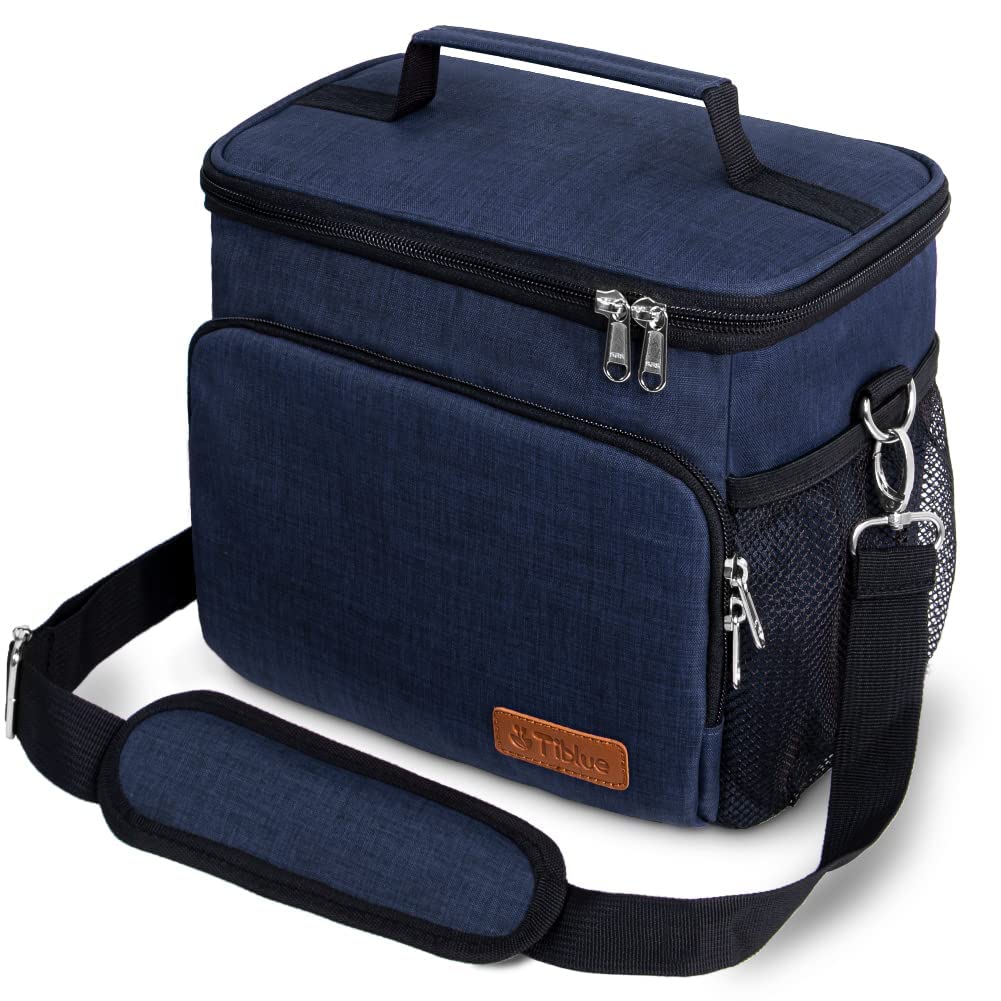 Tiblue Insulated Lunch Bag for Women/Men, Reusable Lunch Box for Office Work School Picnic Beach, Leakproof Freezable Cooler Bag with Adjustable Shoulder Strap for Kids/Adult(Medium, Navy Blue)