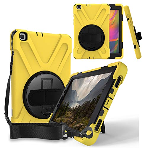 KIQ Samsung Galaxy Tab A Case 8, Heavy Duty Rugged Full-Body Hybrid Shockproof Drop Protection Cover with Kickstand for Galaxy Tab A 8.0 2019 Model SM-T290 / SM-T295 (Shield Yellow)