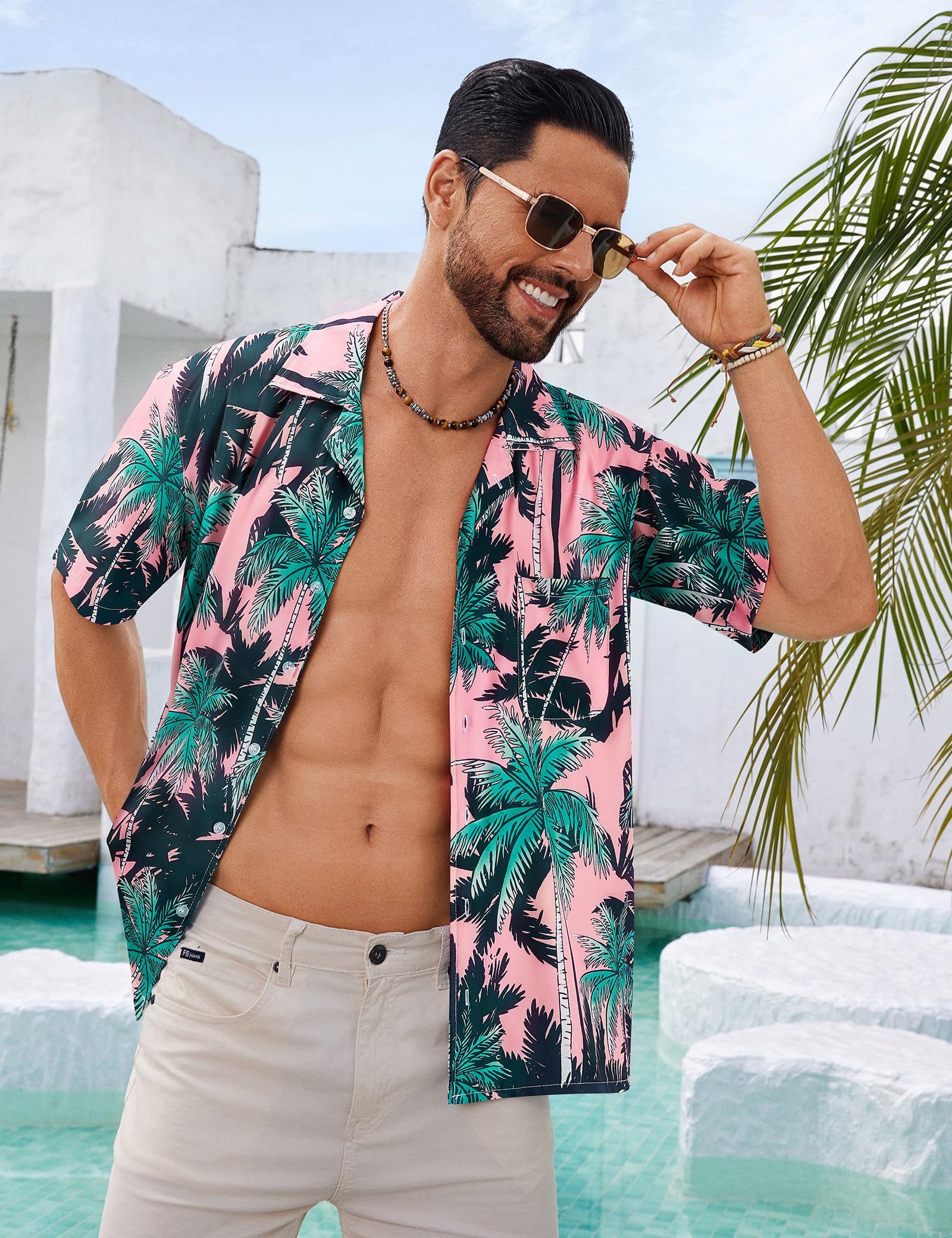 BOJIN Men's Hawaiian Shirts Short Sleeve Tropical Beach Casual Button Down Shirts BJ012 1XL