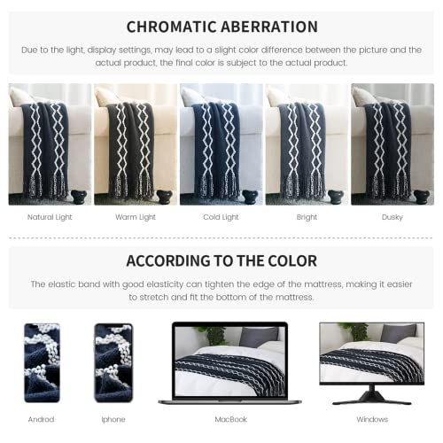 BOURINA Fluffy Chenille Knitted Fringe Throw Blanket Lightweight Soft Cozy for Bed Sofa Chair Throw Blankets, Navy 50" x 60"