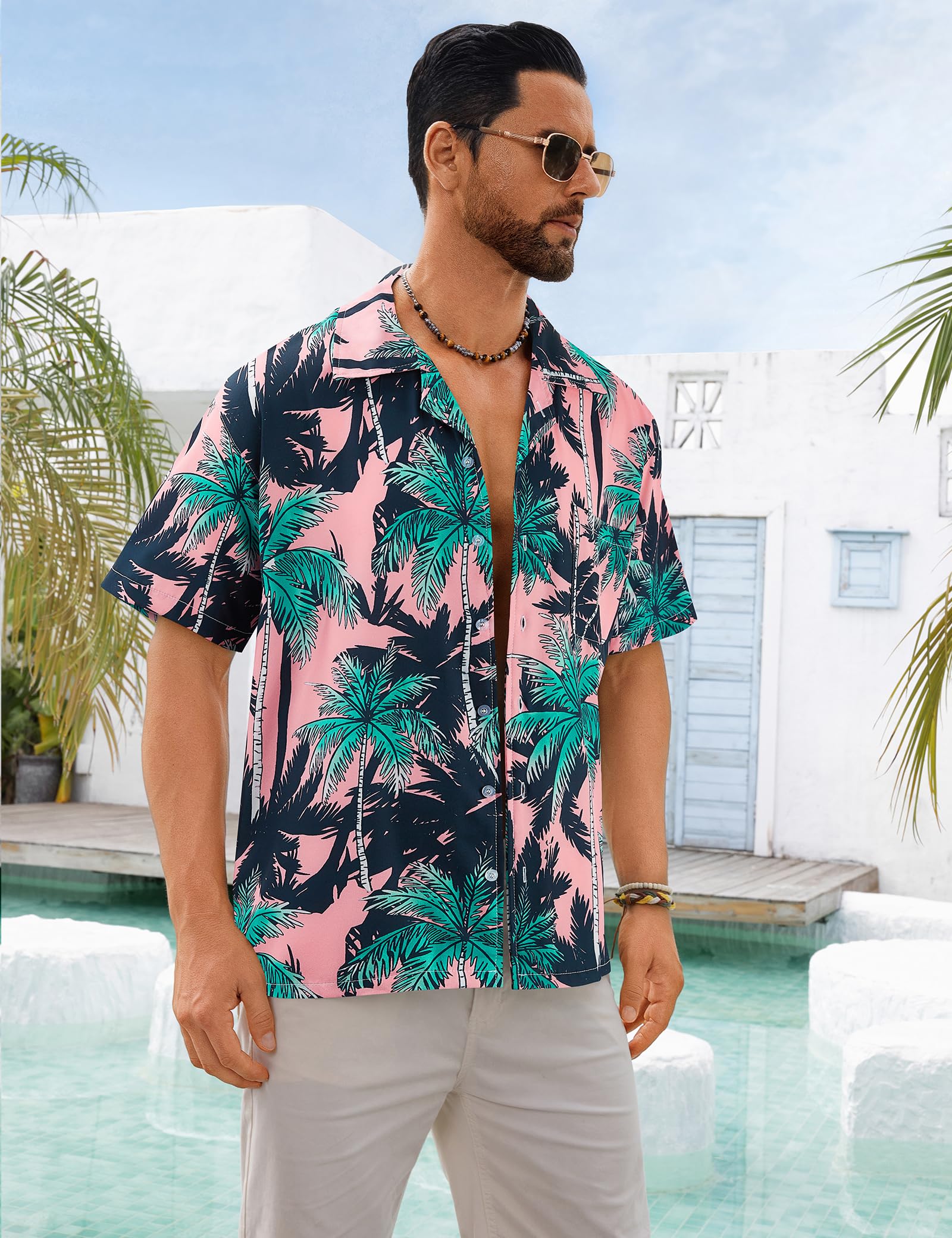 BOJIN Men's Hawaiian Shirts Short Sleeve Tropical Beach Casual Button Down Shirts BJ012 1XL