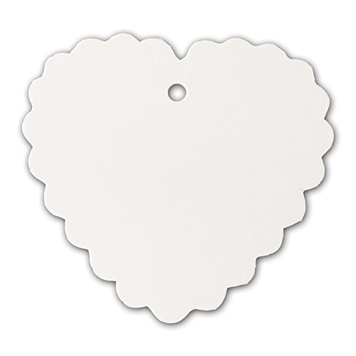 LWR CRAFTS 100 Hang Tags Scalloped Heart with Jute Twines 100ft (2 1/2" x 2 3/8", White)