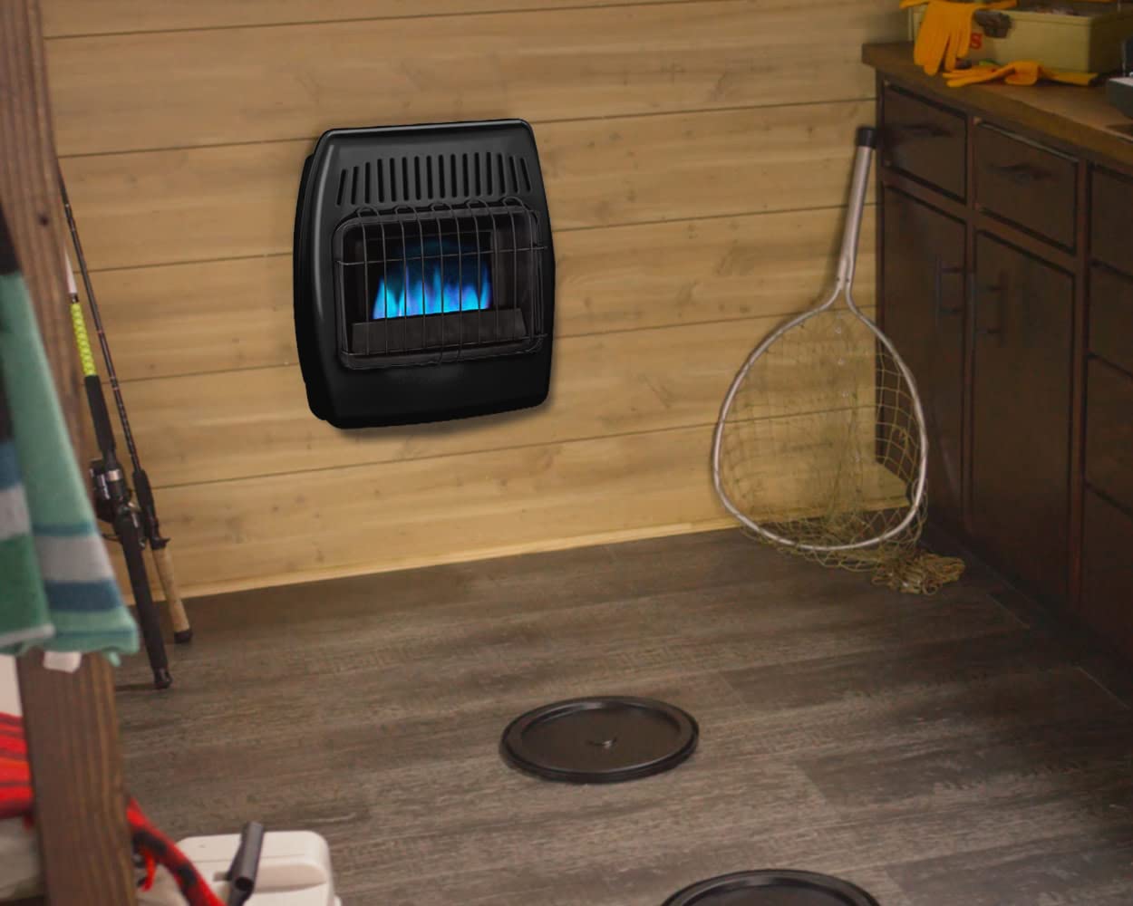 Dyna-Glo IBF10PMDG-4 10,000 BTU Liquid Propane Blue Flame Ice House Vent Free Wall Heater, Black
