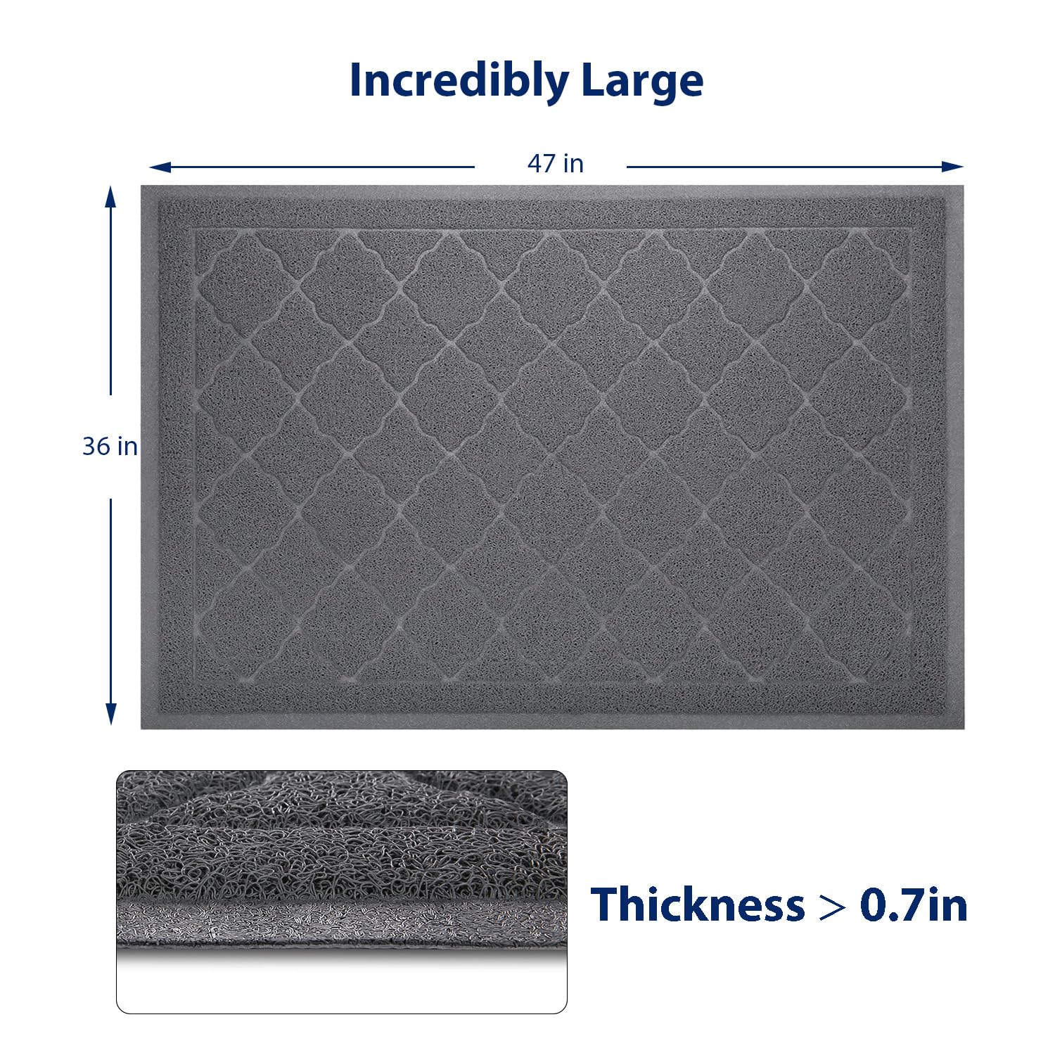 WePet Cat Litter Box Mat, Kitty Premium PVC Pad, Durable Trapping Rug, Phthalate Free, Urine-Resistant, Scatter Control, XXL 47 x 36 Inch, Grey
