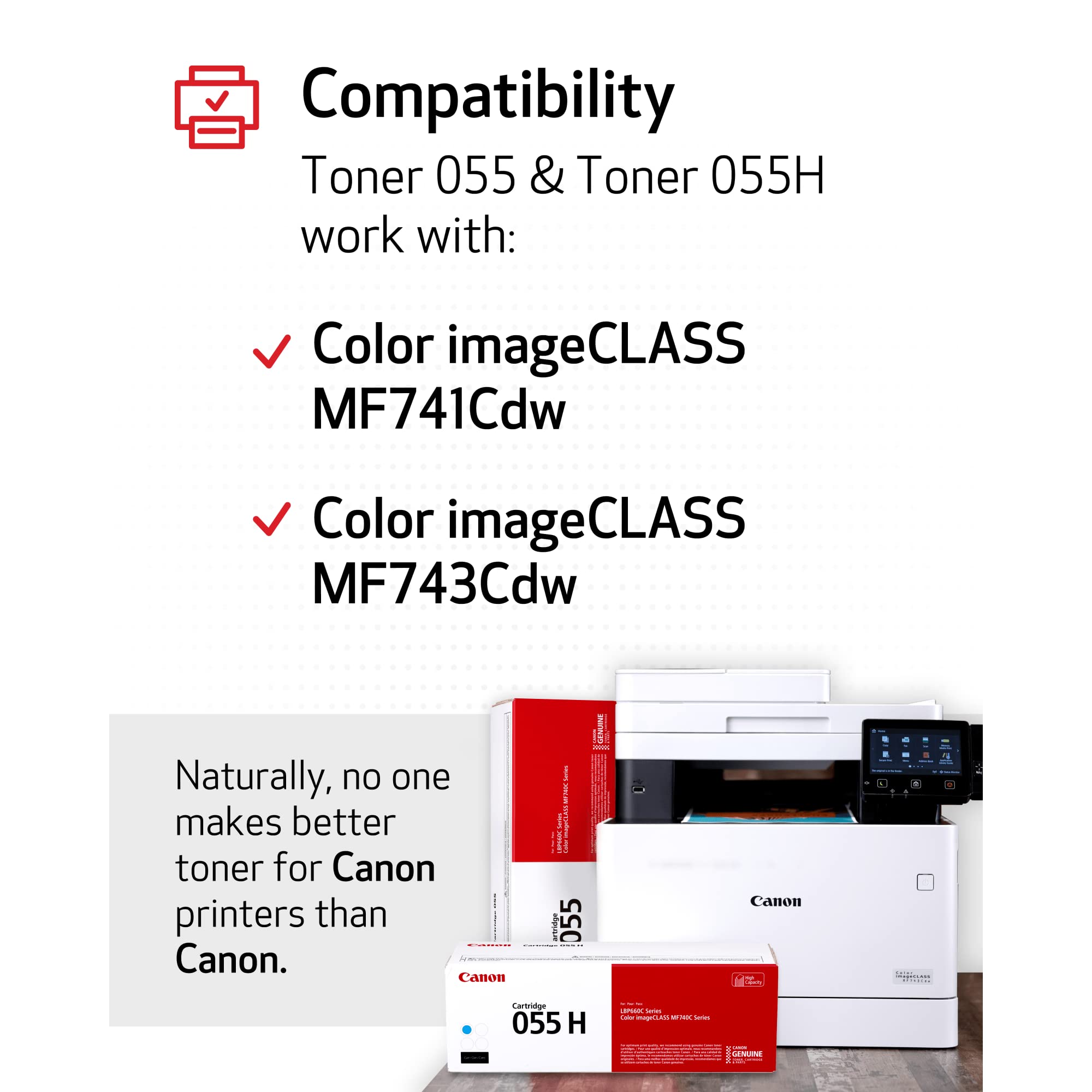 Canon Genuine Toner, Cartridge 055 Cyan (3015C001) 1 Pack, for Canon Color imageCLASS MF741Cdw, MF743Cdw, MF745Cdw, MF746Cdw,LBP664Cdw Laser Printers