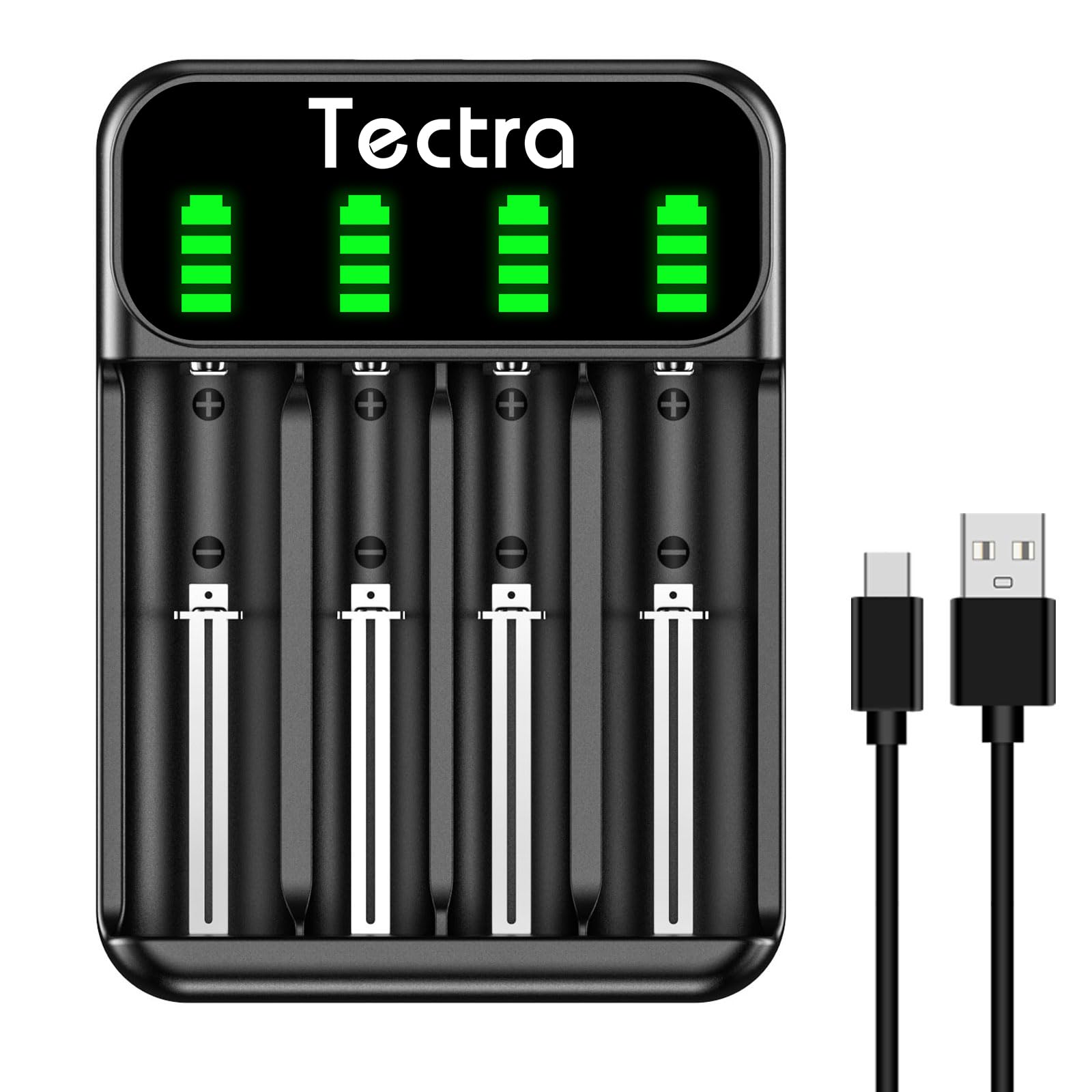 Tectra Universal Rapid 18650 Battery Charger for 3.7V Li-ion 18650 21700 22650 26650 18490 18350 17500 16340(RCR123) 10440 14500, 1.2V Ni-MH Ni-Cd AA AAA AAAA C Rechargeable Batteries