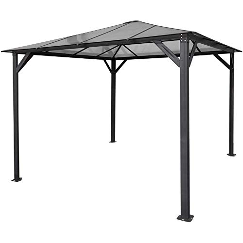 Hanover 10-Ft. x 10-Ft. Aluminum Hardtop Gazebo with Sloped Polycarbonate Roof, All-Weather and Rust-Resistant Patio Canopy in Dark Gray, UV-Resistant Outdoor Canopies