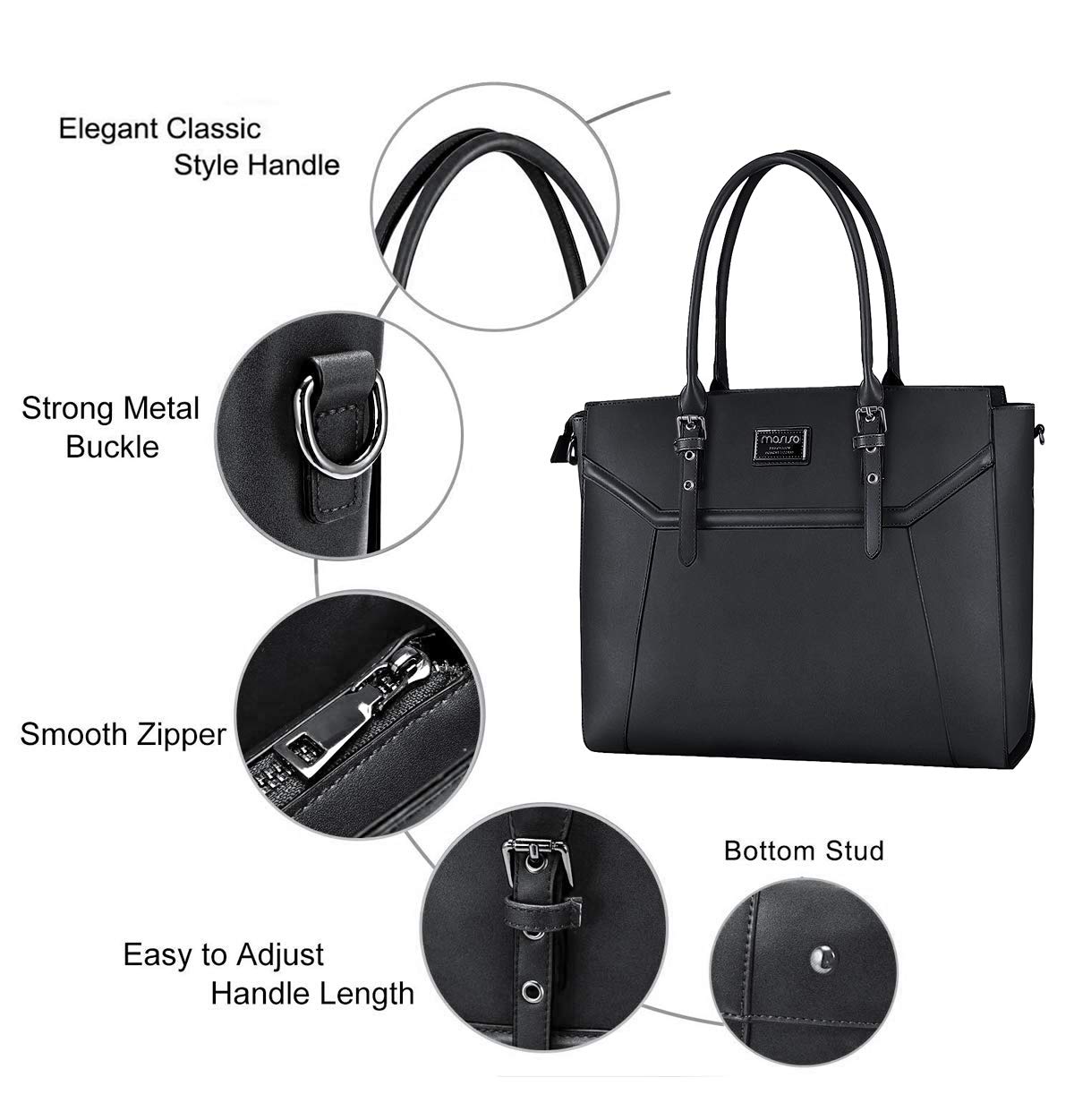 MOSISO 17 inch Women Laptop Tote Bag with Shockproof Compartment, Black