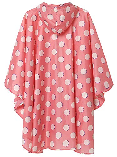 Unisex Rain Poncho Raincoat Hooded for Adults Women with Pockets(Pink Polka Dot)