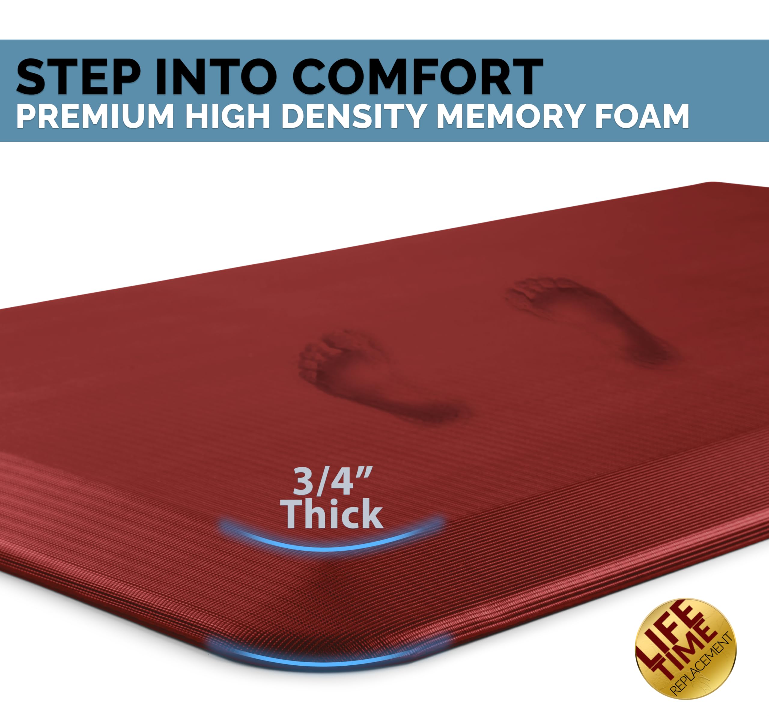 ComfiLife Anti Fatigue Floor Mat – 3/4 Inch Thick Perfect Kitchen Mat, Standing Desk Mat – Comfort at Home, Office, Garage – Durable – Stain Resistant – Non-Slip Bottom (20" x 39", Red)