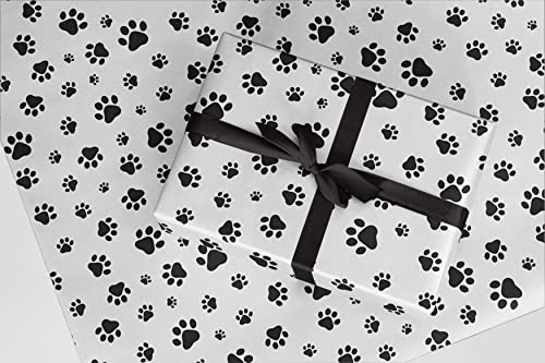 Paw Prints - Black and White - Gift Wrapping Paper - 24"x10'