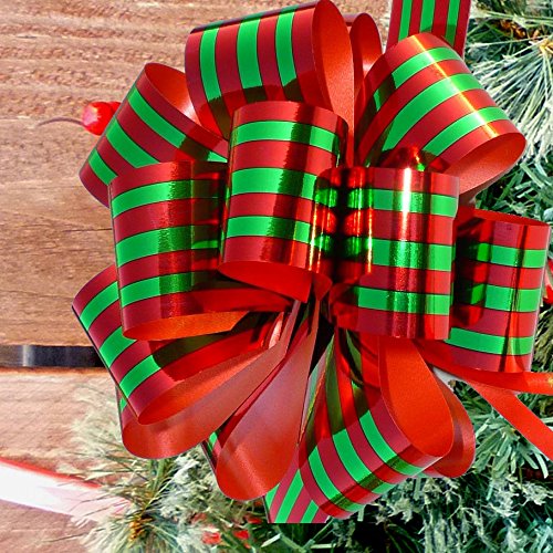 Christmas Gift Pull Bows - 5" Wide, Set of 9, Red, Green, Gold, Stripes, Swirls, Gift Bows, Christmas Presents, Birthday, Boxing Day, Hanukkah, Wreath, Swag, Christmas Tree, Fundraiser