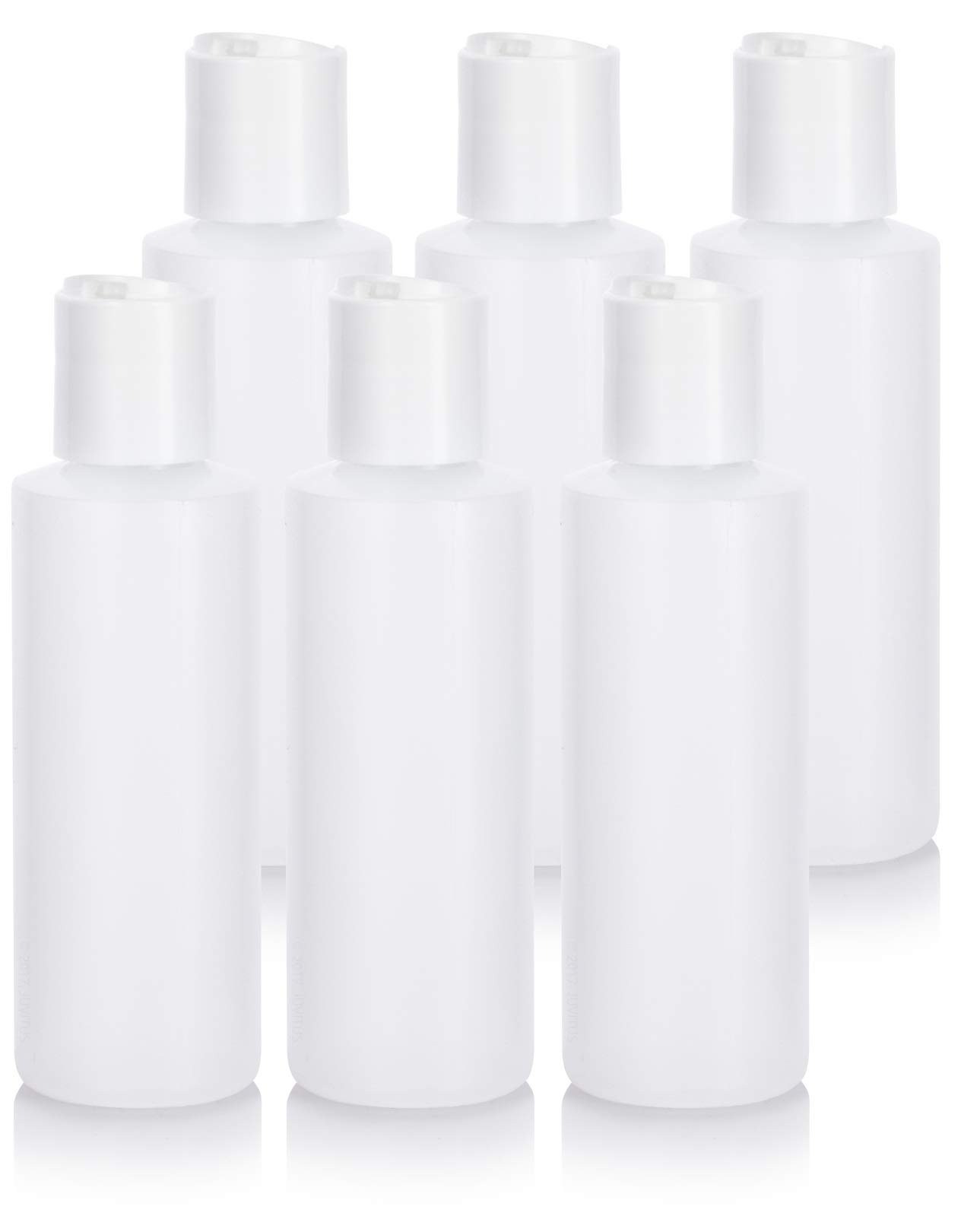 JUVITUS 4 oz Clear Natural Refillable Plastic Squeeze Bottle with White Disc Cap - (6 Pack)
