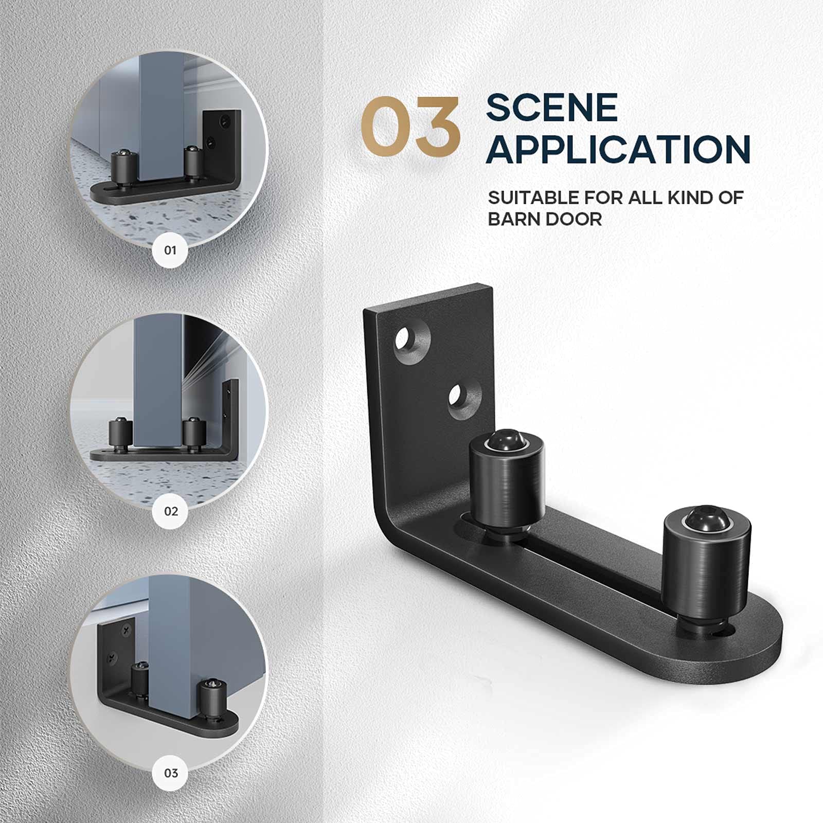 EaseLife Sliding Barn Door Bottom Floor Guide,Ball Bearings Adjustable Stay Roller,Wall Mount System,Flush Flat Bottom Design,2 Assemble Setup Options,Fit All Size Door,Black