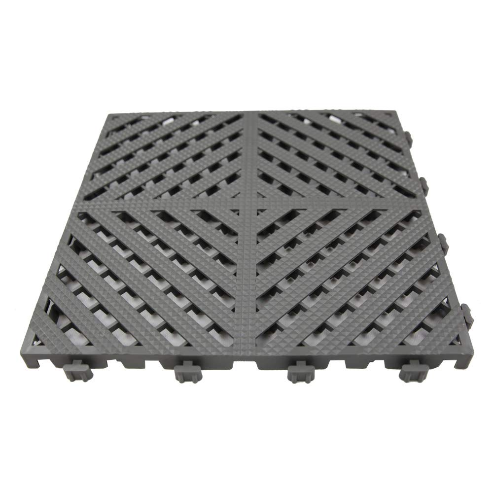 RevTime Modular Interlocking Deck Tile 13"x13"x3/4" Heavy Duty for Garage Flooring, Car Washing Facility, Deck Floor (Pack of 20), Gray