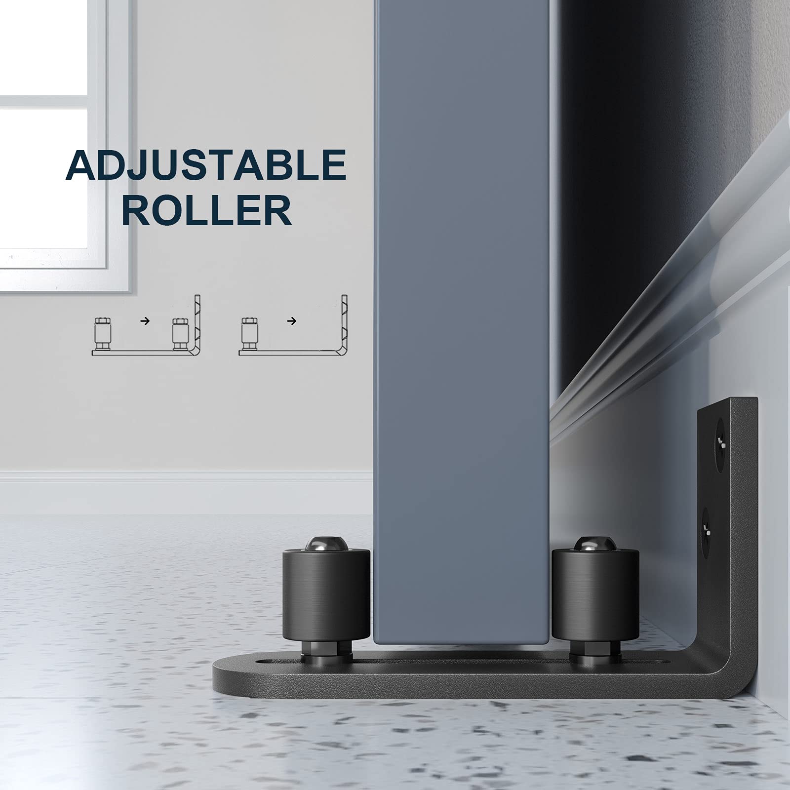 EaseLife Sliding Barn Door Bottom Floor Guide,Ball Bearings Adjustable Stay Roller,Wall Mount System,Flush Flat Bottom Design,2 Assemble Setup Options,Fit All Size Door,Black