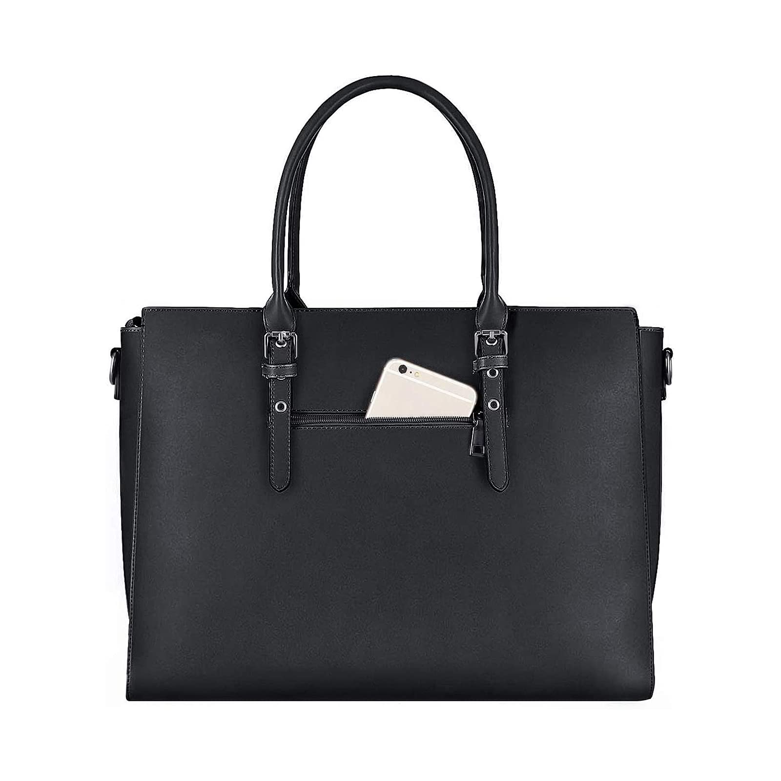 MOSISO 17 inch Women Laptop Tote Bag with Shockproof Compartment, Black