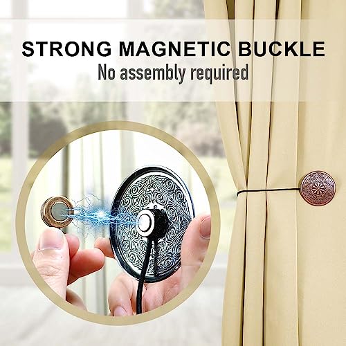 Vineland Retro Metal Magnetic Curtain Tie Back, 2 Pack Decorative Flower Metallic Boho Holder for Curtains Drape, Rustic Home Decoration (Brown)