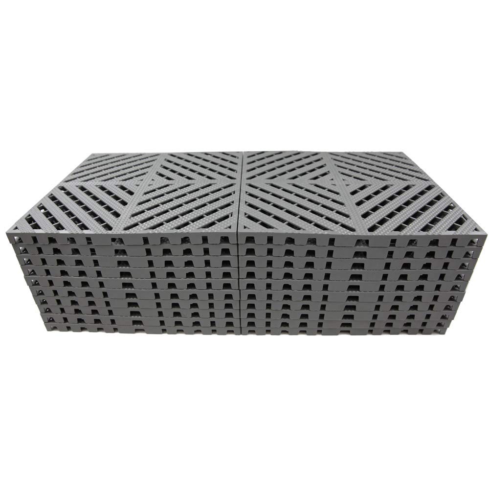 RevTime Modular Interlocking Deck Tile 13"x13"x3/4" Heavy Duty for Garage Flooring, Car Washing Facility, Deck Floor (Pack of 20), Gray