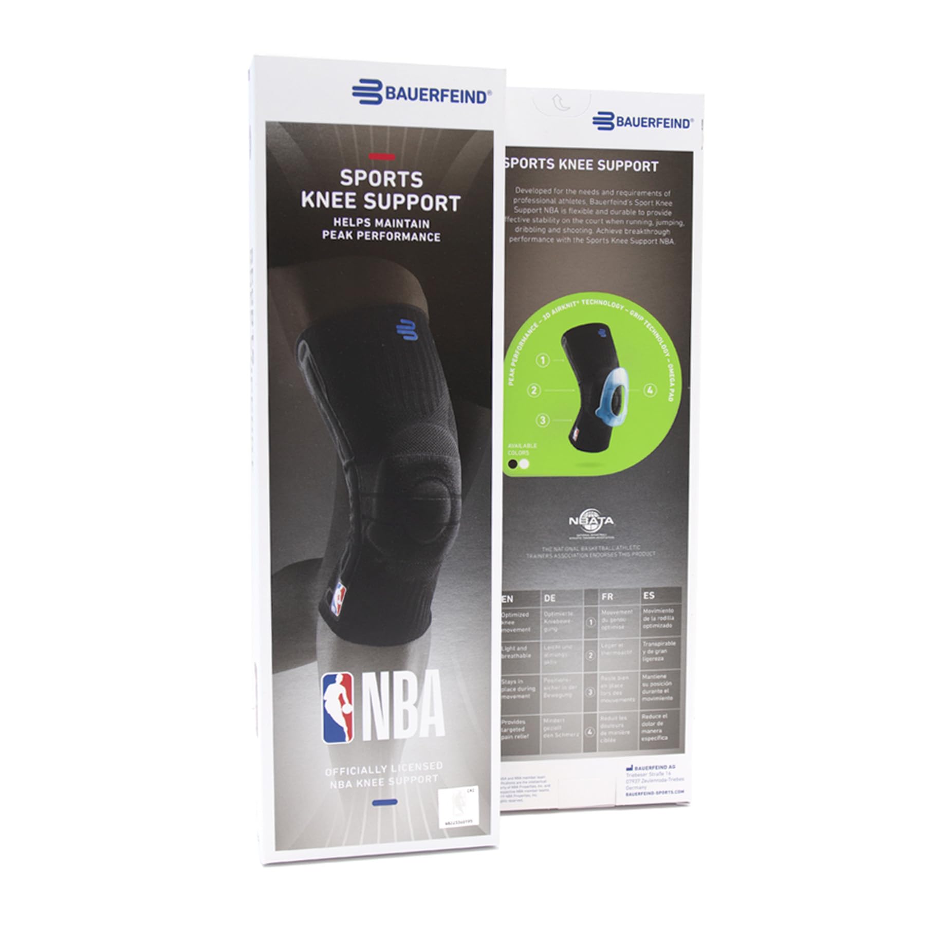 Bauerfeind Sports Knee Support NBA - Officially Licensed Basketball Brace with Medical Compression - Sleeve Design with Omega Gel Pad for Pain Relief & Stabilization (Black, XXL)