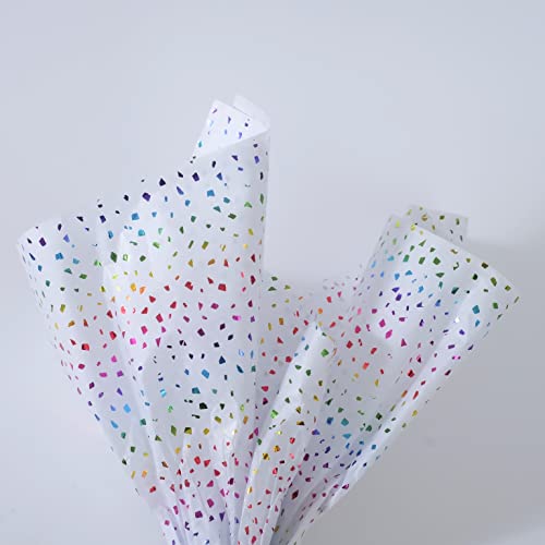 25 Sheets Rainbow Glitter Tissue Paper, 20"*28" Rainbow Sparkle on White Wrapping Paper, Confetti Tissue Paper for Birthdays, Baby Showers, Unicorn Party, Weddings, Christmas Gift Wrapping