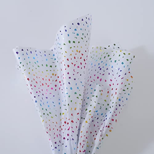 25 Sheets Rainbow Glitter Tissue Paper, 20"*28" Rainbow Sparkle on White Wrapping Paper, Confetti Tissue Paper for Birthdays, Baby Showers, Unicorn Party, Weddings, Christmas Gift Wrapping