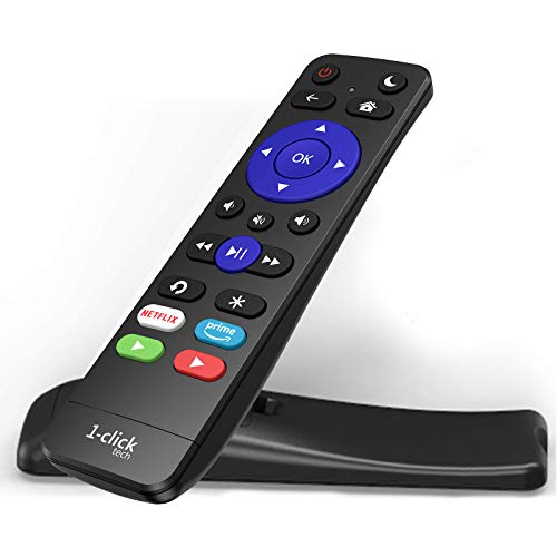 1-clicktech Remote for All Roku TV Brands [TCL/Hisense/Sharp/Insignia/ONN/Philips/Sanyo/JVC/.] and for Roku Players/Express/Ultra w/TOP Volume Buttons and Channel-Lock [NOT for Roku Stick]